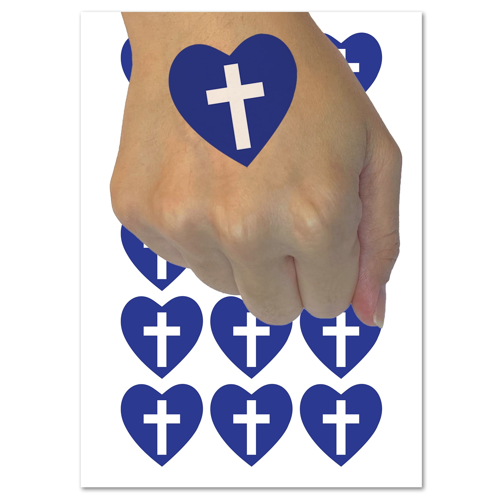 Cross in Heart Christian Water Resistant Temporary Tattoo Set Fake Body ...