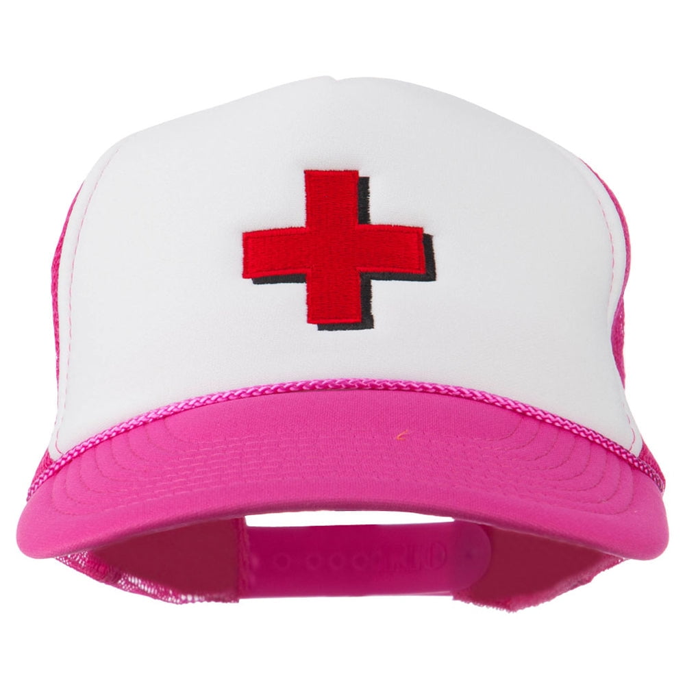 Cross in Red Logo Embroidered Foam Mesh Cap - Hot Pink White OSFM ...