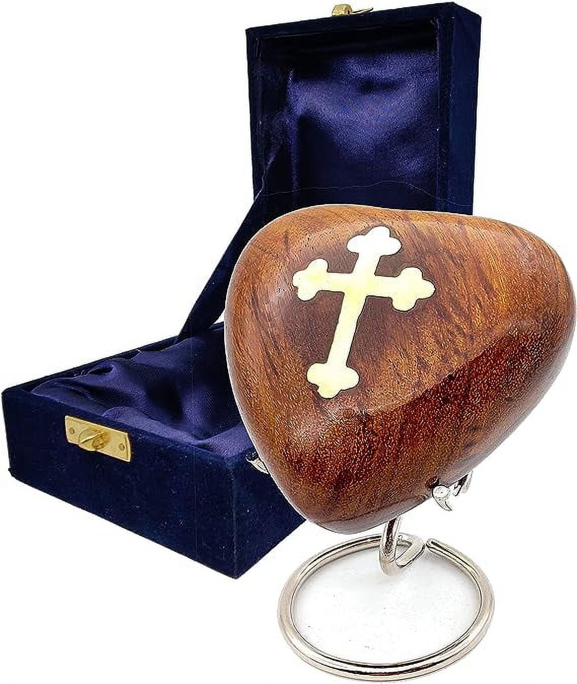 Cross inlay Wooden Heart Keepsake Urn - Mini Ash Urn Small Handcrafted ...