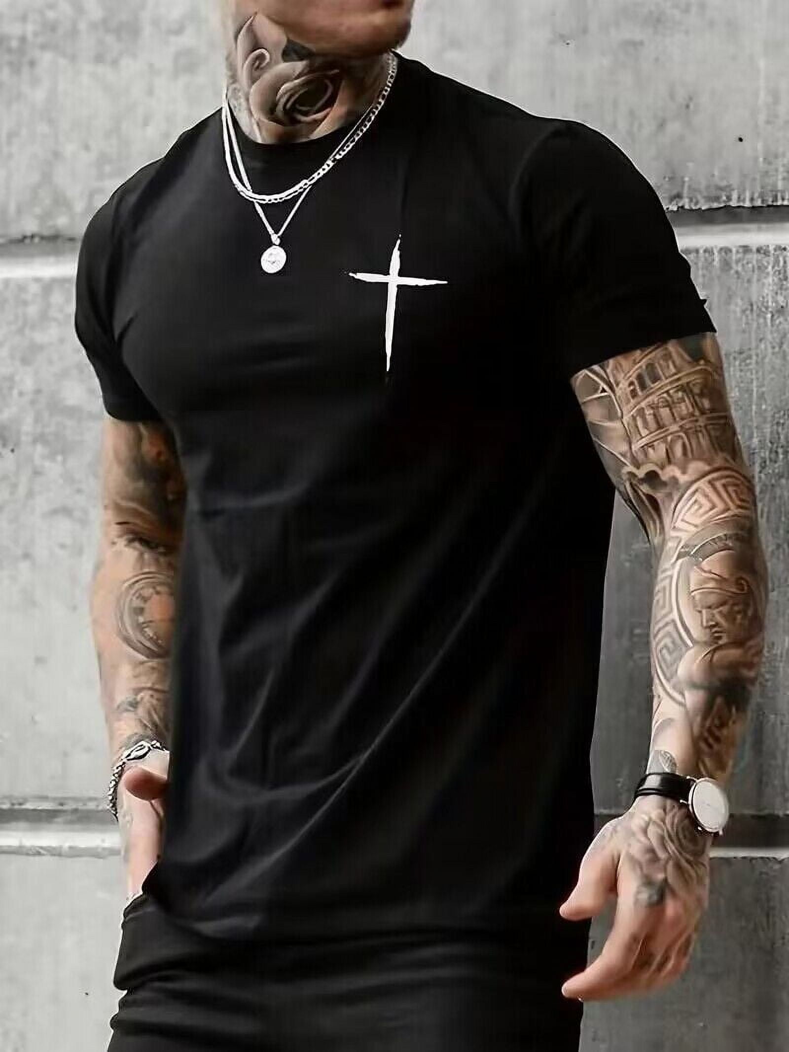 Cross of Nails Graphic Print Black Casual Fashion Menapos s Tee ...
