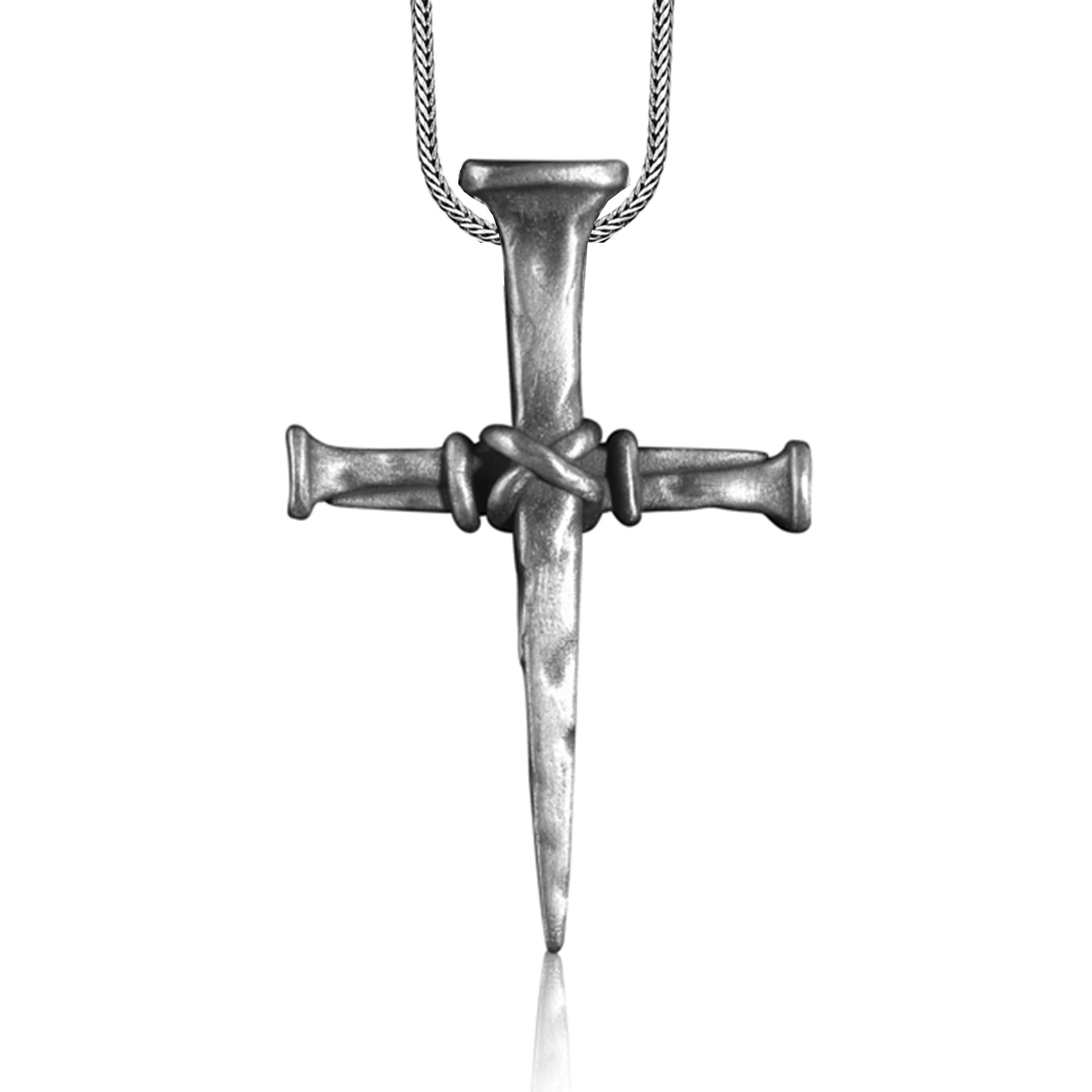 Cross of Nails Necklace for Men in Sterling Silver, 3D Cross Men ...