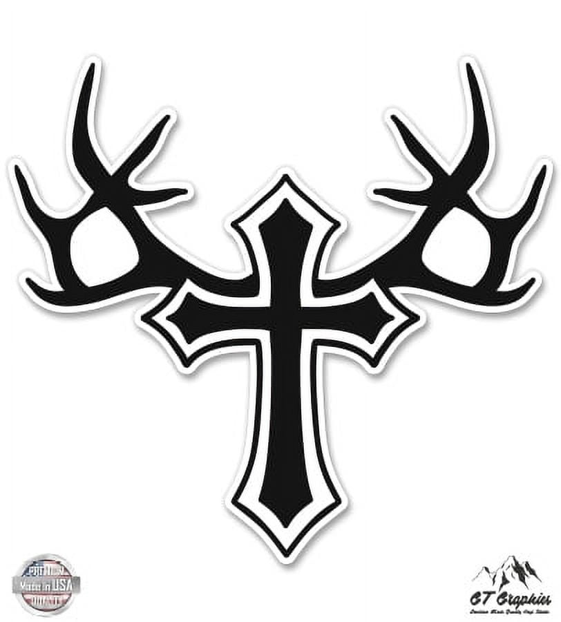 Cross with Antlers - 12" Vinyl Sticker Waterproof Decal - Walmart.com