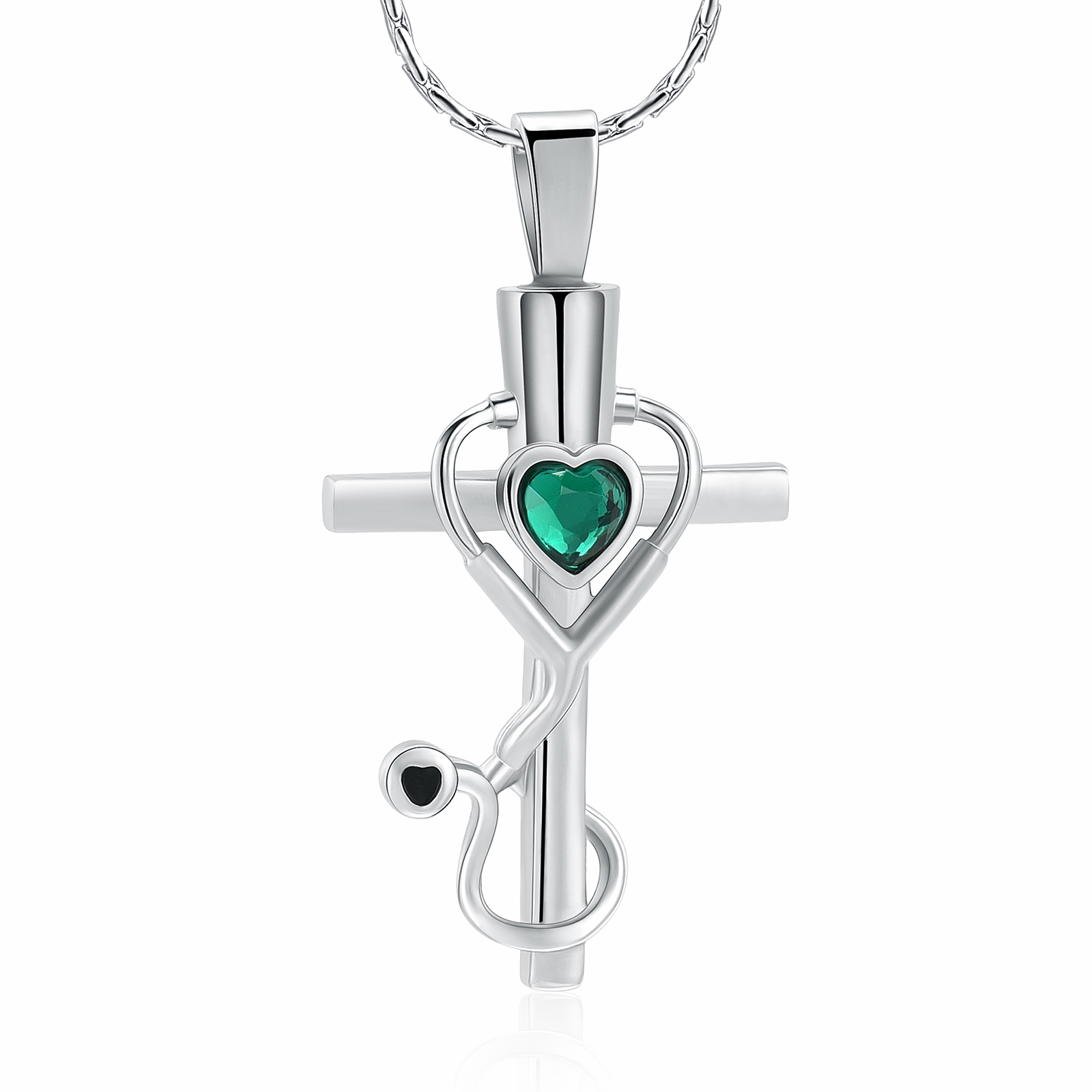Cross with Crystal Heart Stethoscope Cremation Jewelry for AshesUrn ...