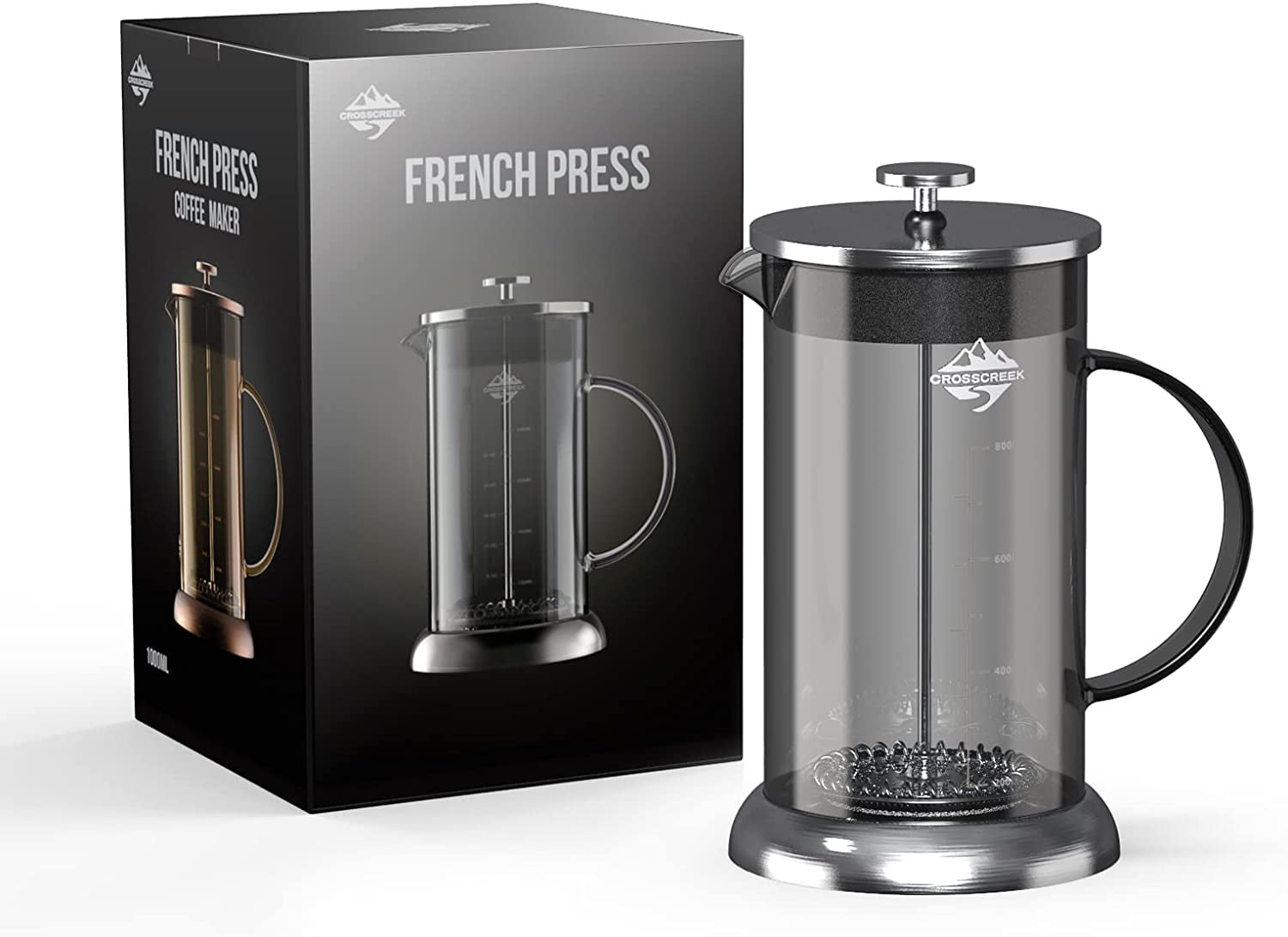 CrossCreek French Press Coffee & Milk Frother, 34oz (4 Cups) Heat ...