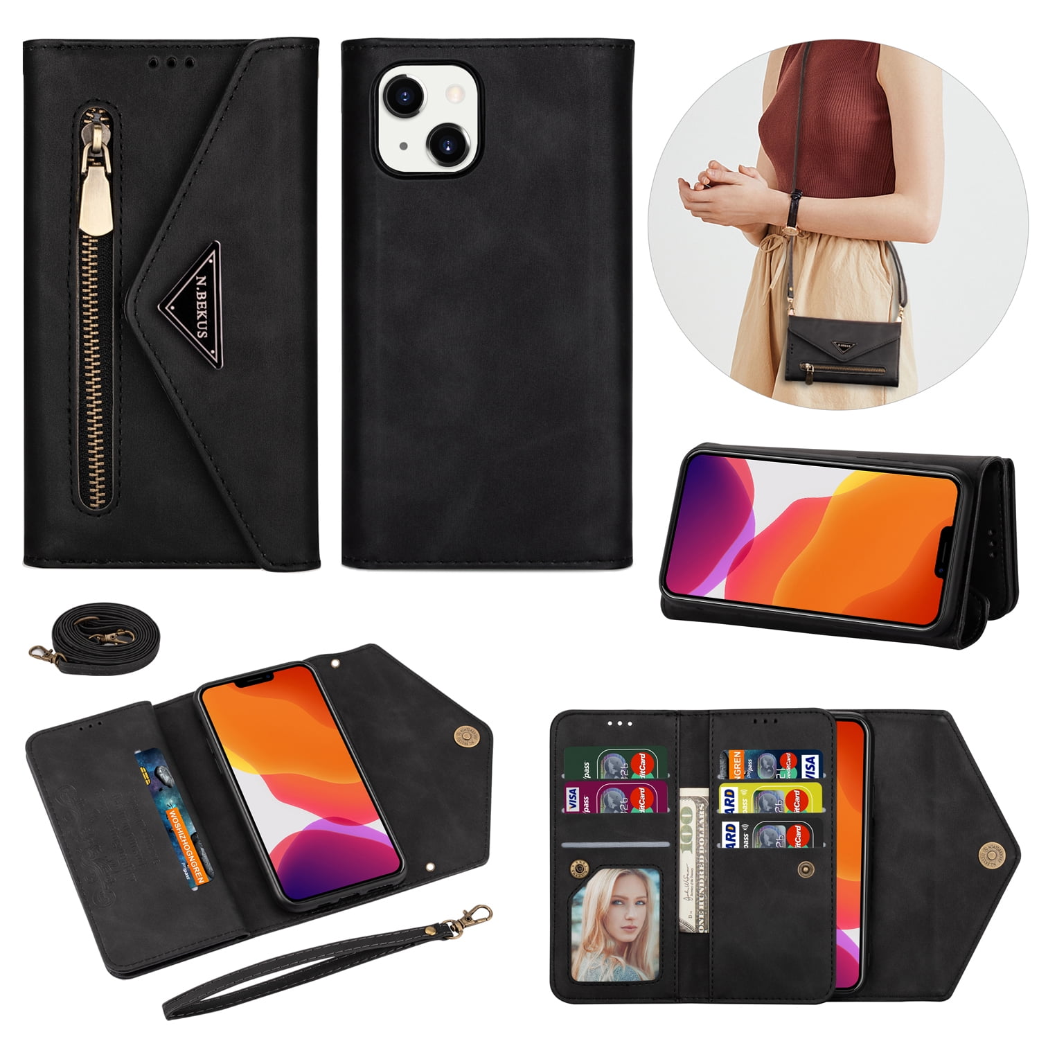 Crossbody Bag Wallet Case for iPhone 13 (6.1 Inch),for Women Men,Luxury ...