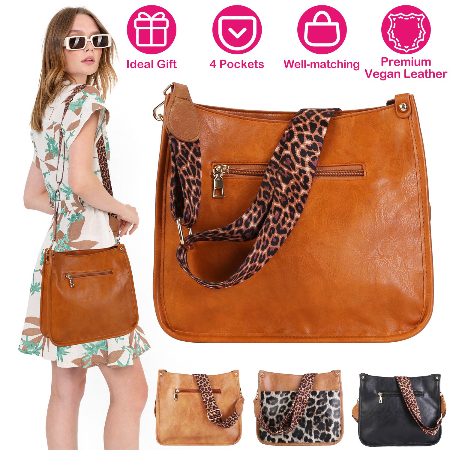 Crossbody Bag for Women, TeqHome Fashion Leather Shoulder Bag Casual ...