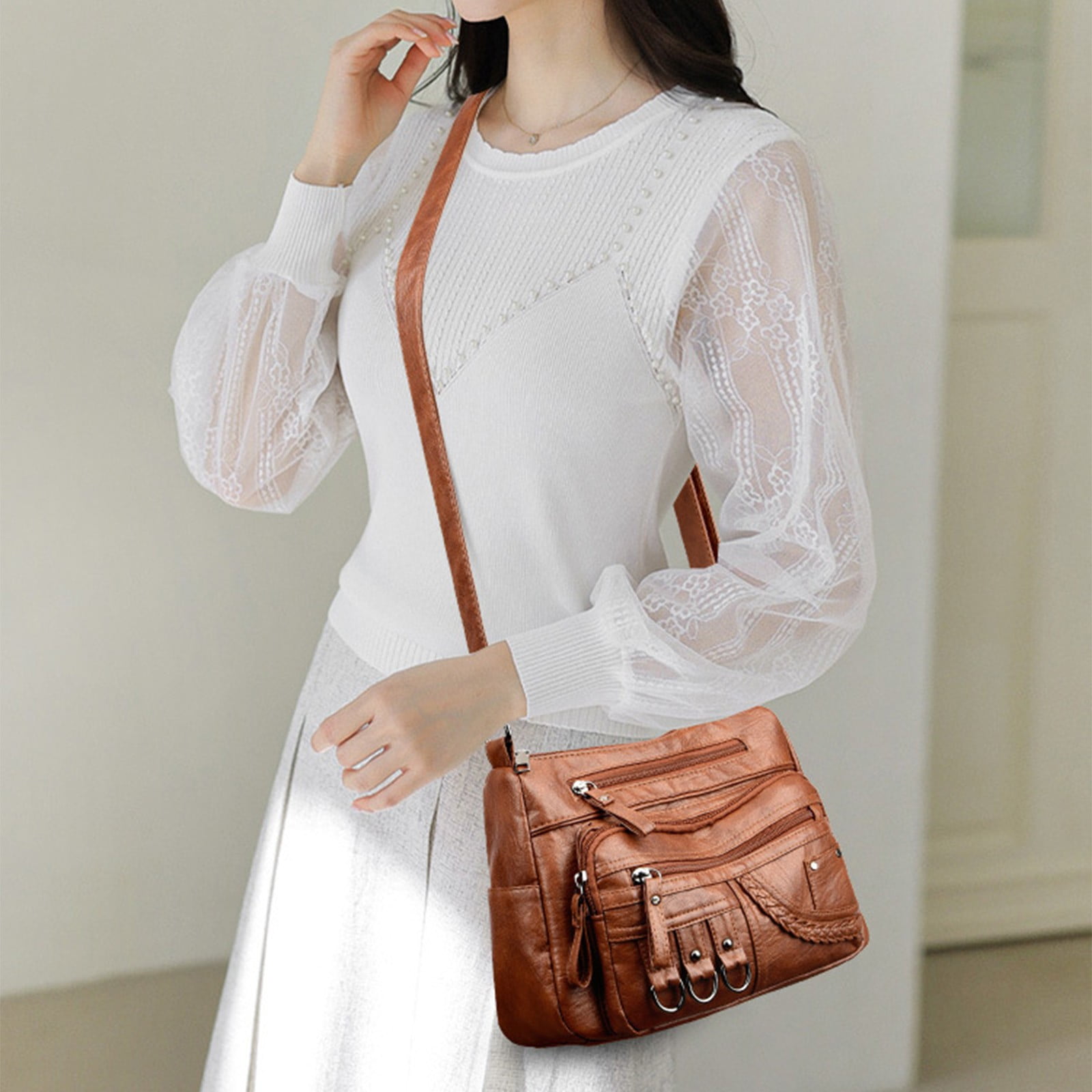 Crossbody Bag, Yannianjz Women's Soft Washed Leather Shoulder Bag ...