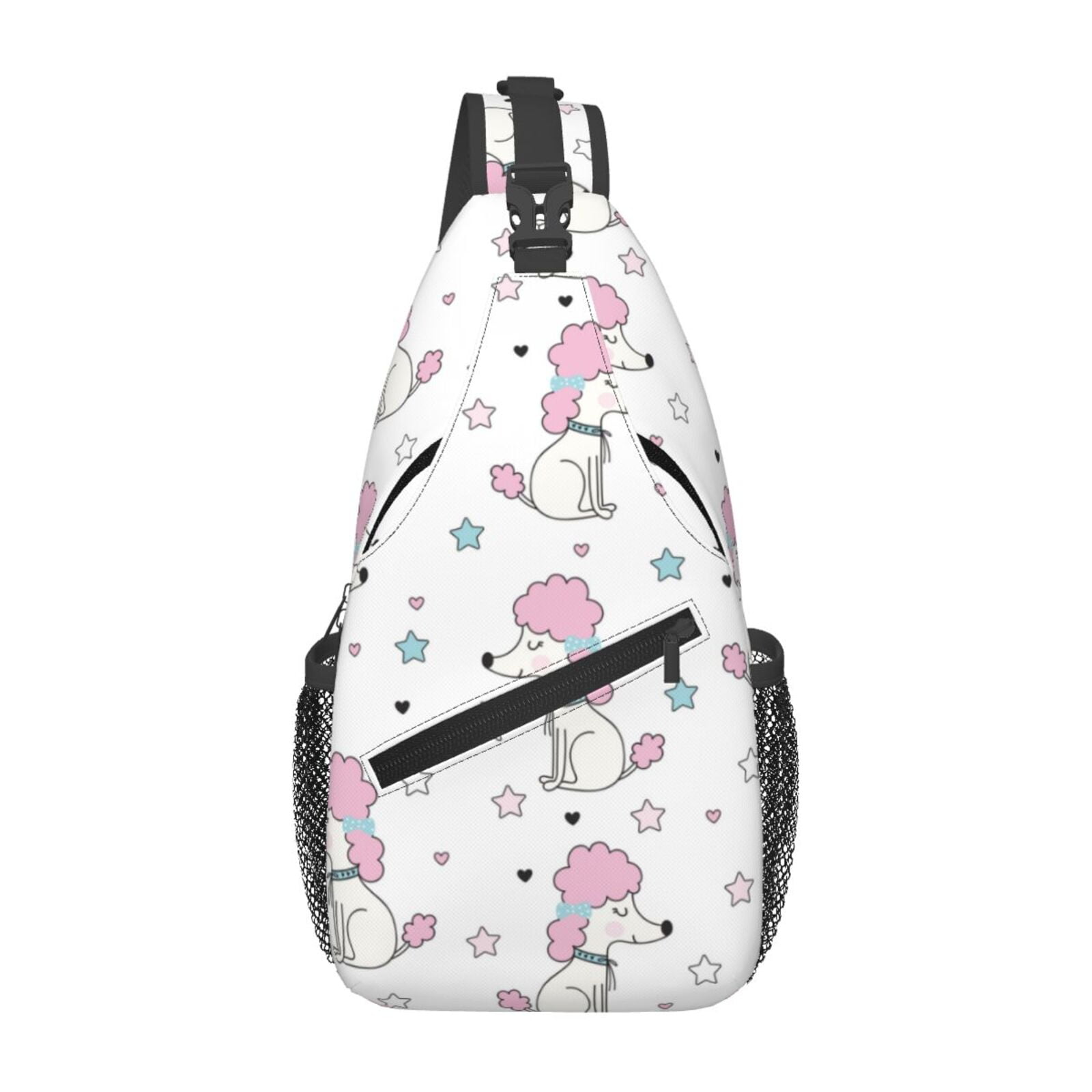 Crossbody Bags for Women Men - Pink Cute Poodle Dog Stars Casual Sling ...