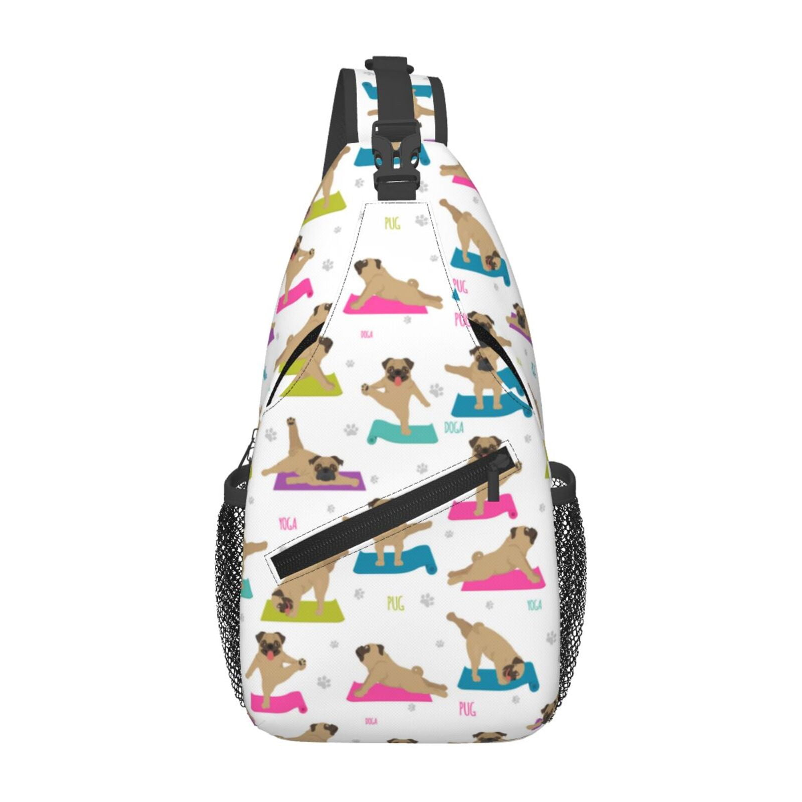 Crossbody Bags for Women Men - Pug Yoga dogs poses funny Casual Sling ...