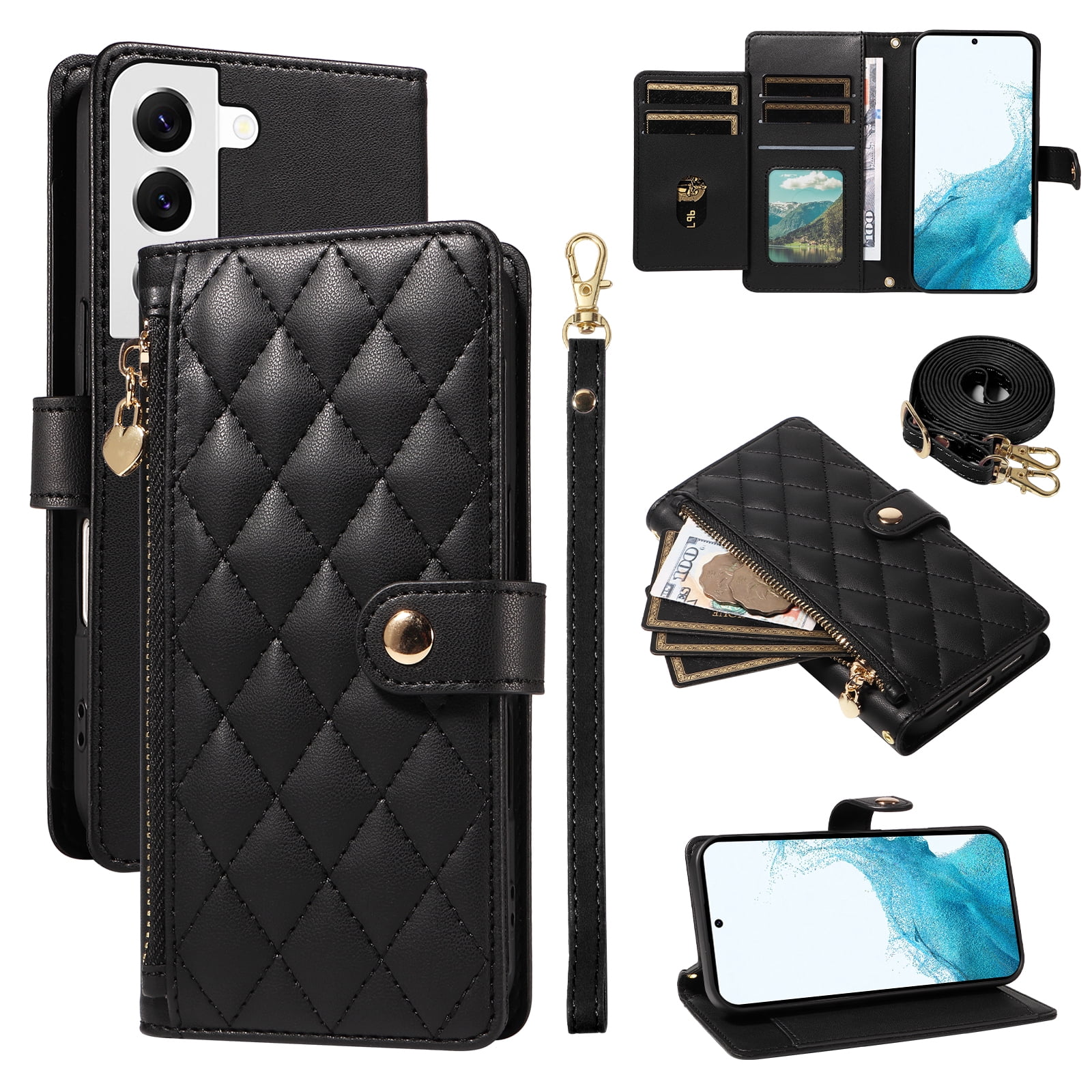 Crossbody Case For Samsung Galaxy S21 FE Wallet Zipper Case with ...