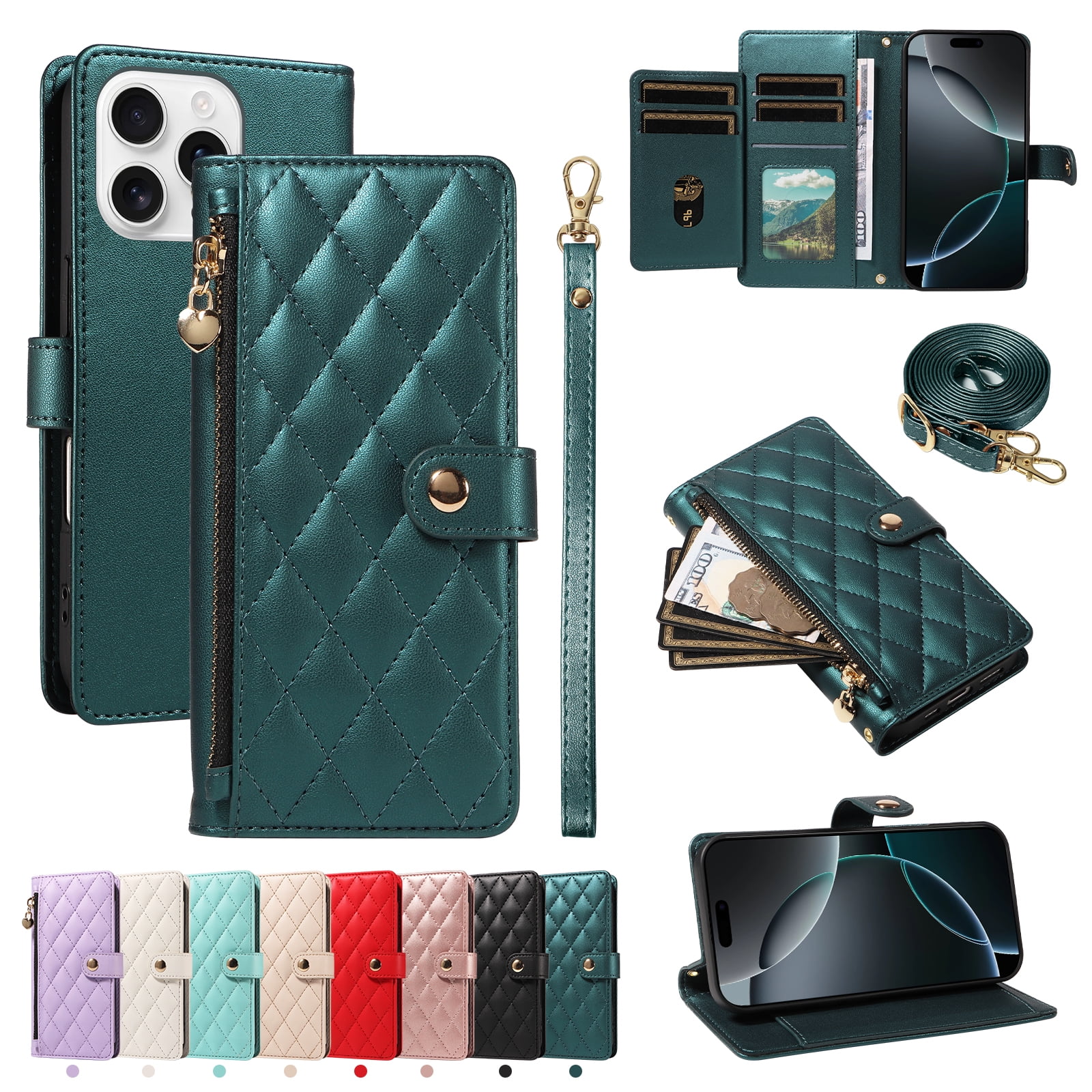 Crossbody Case For iPhone 11 Pro Max Wallet Zipper Case with Crossbody ...