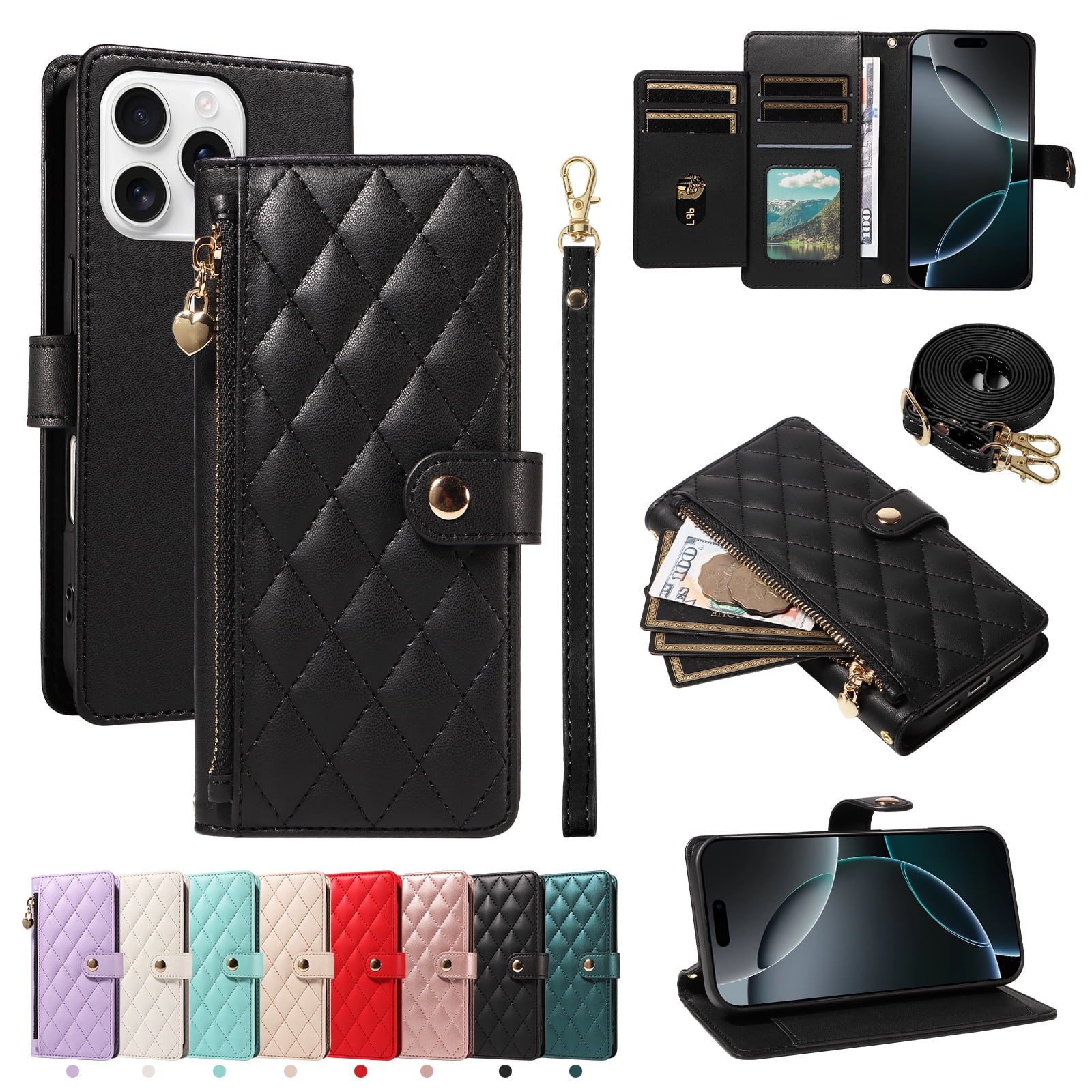 Crossbody Case For iPhone 11 Pro Wallet Zipper Case with Crossbody ...