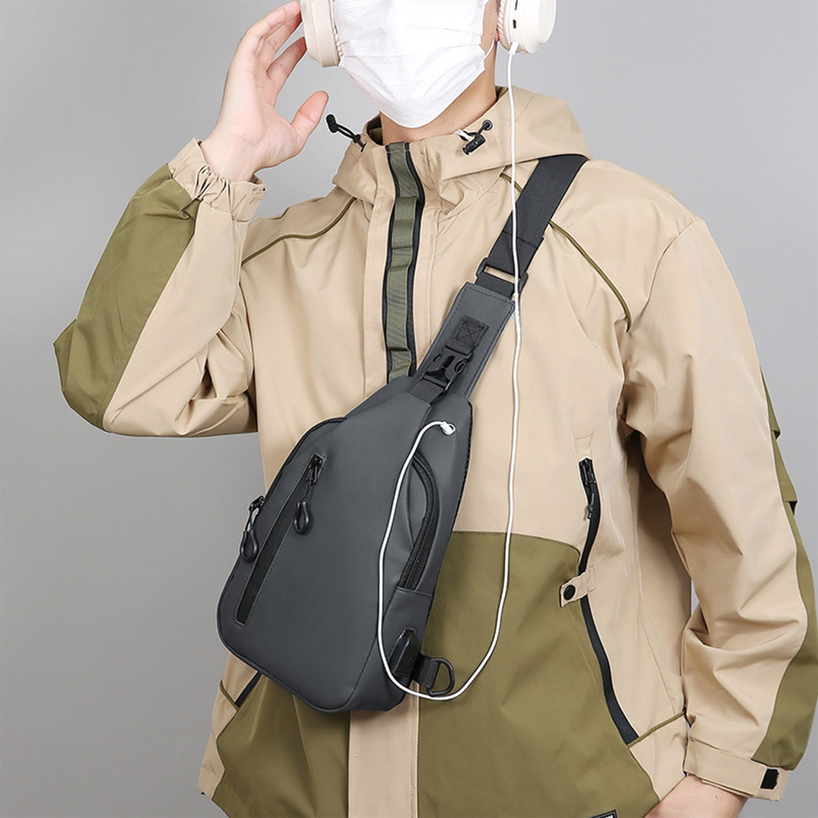 Crossbody Chest Bag Polyurethane Fabric, Multi Pocket Zippered Storage ...