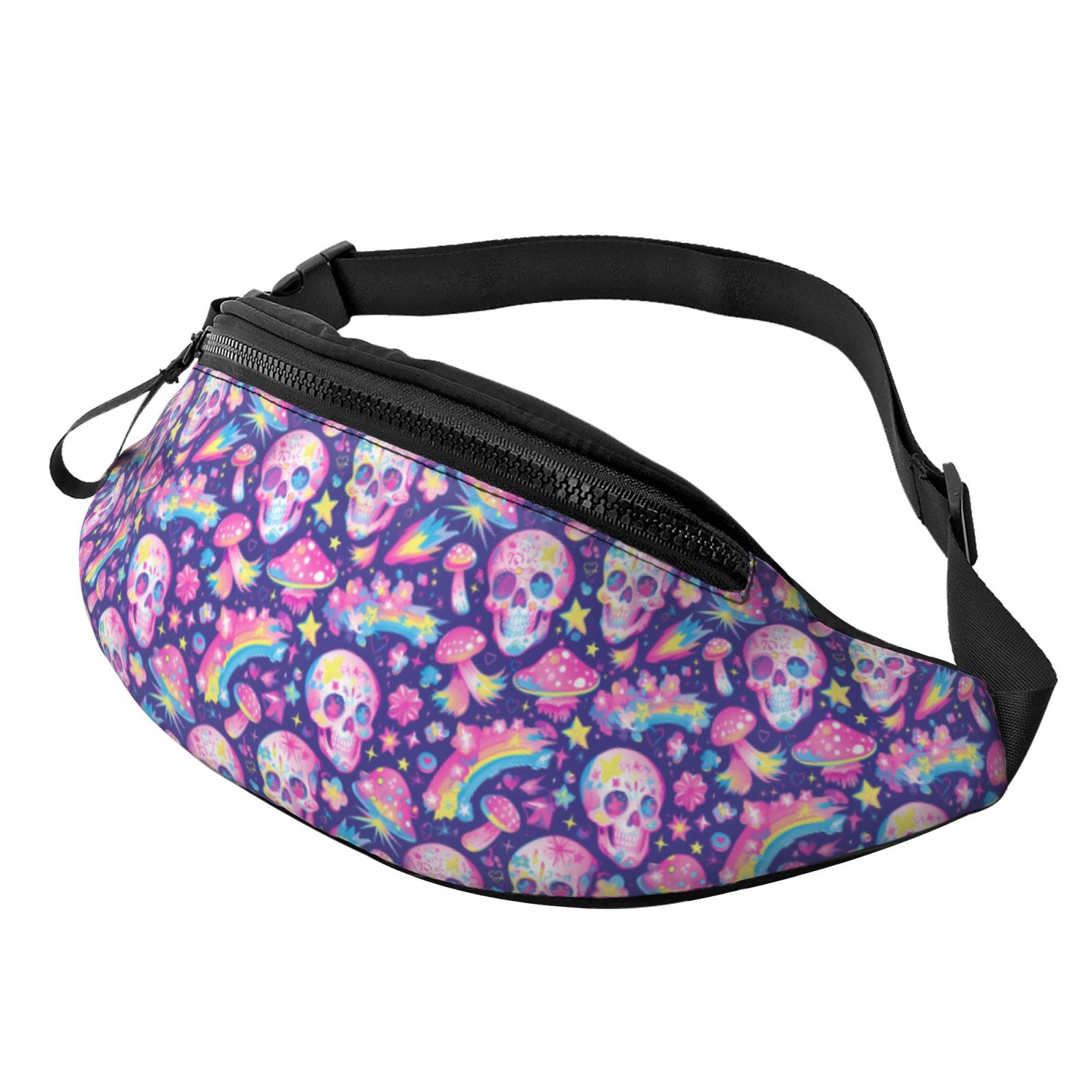 Crossbody Fanny Packs for Women Men - Skull rainbow mushroom colorful ...