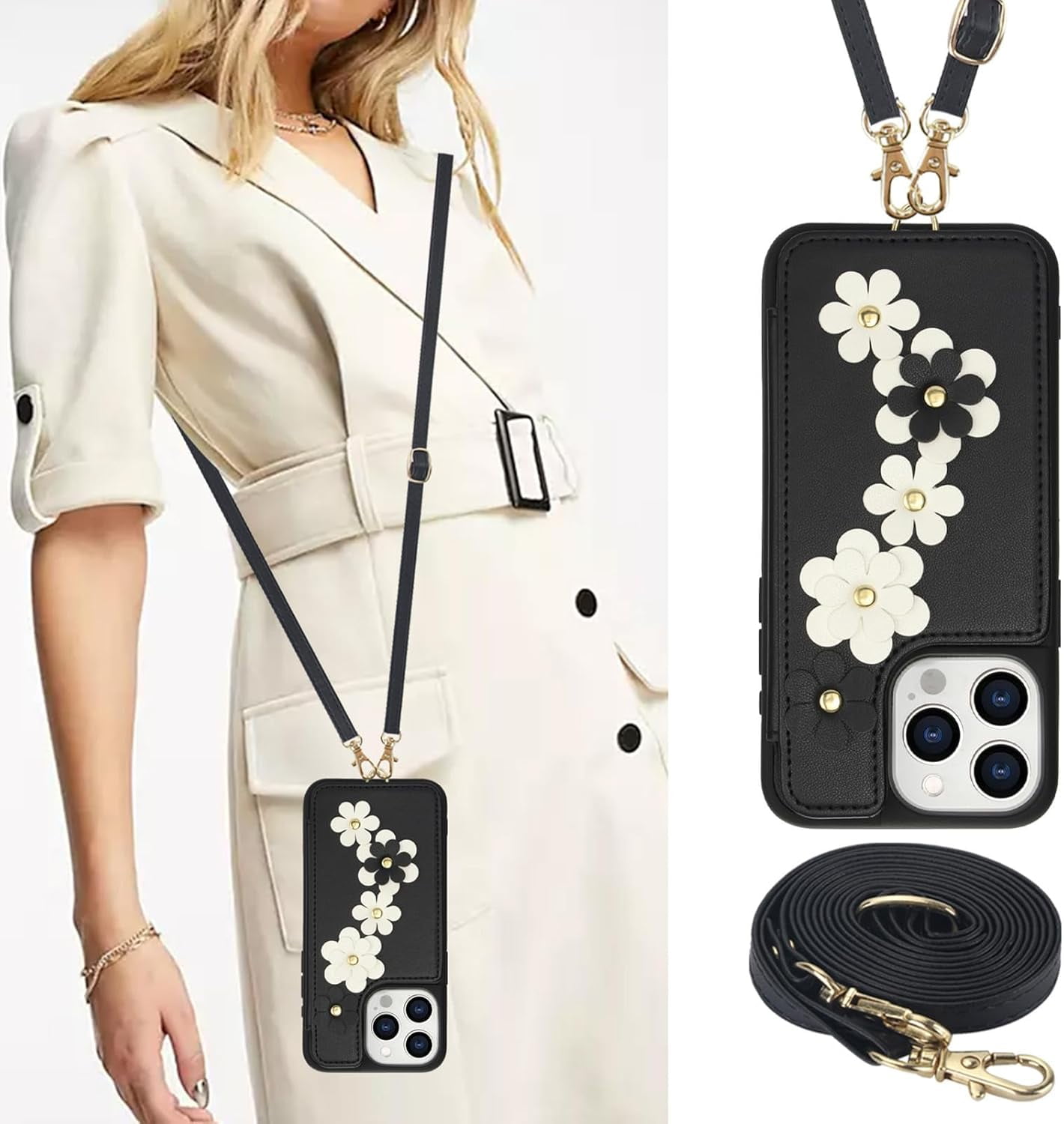 Crossbody Flip Wallet Case for iPhone 12/12 Pro Phone Case PU Leather ...