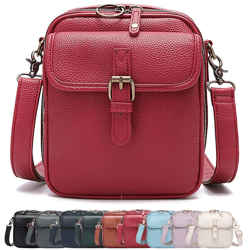 Docreld Crossbody Leather Bag,Double Layer Large Capacity Messenger Bag ...
