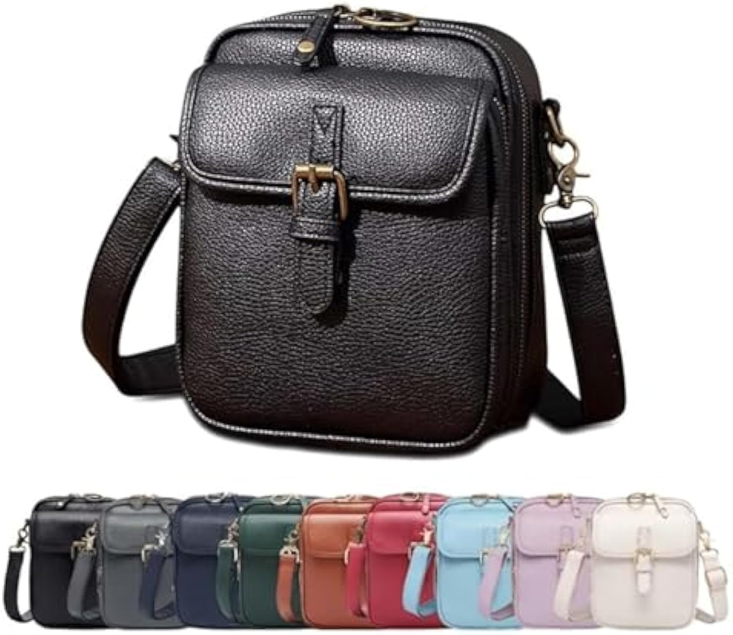 Crossbody Leather Bag,Double Layer Large Capacity Messenger Bag, Retro ...