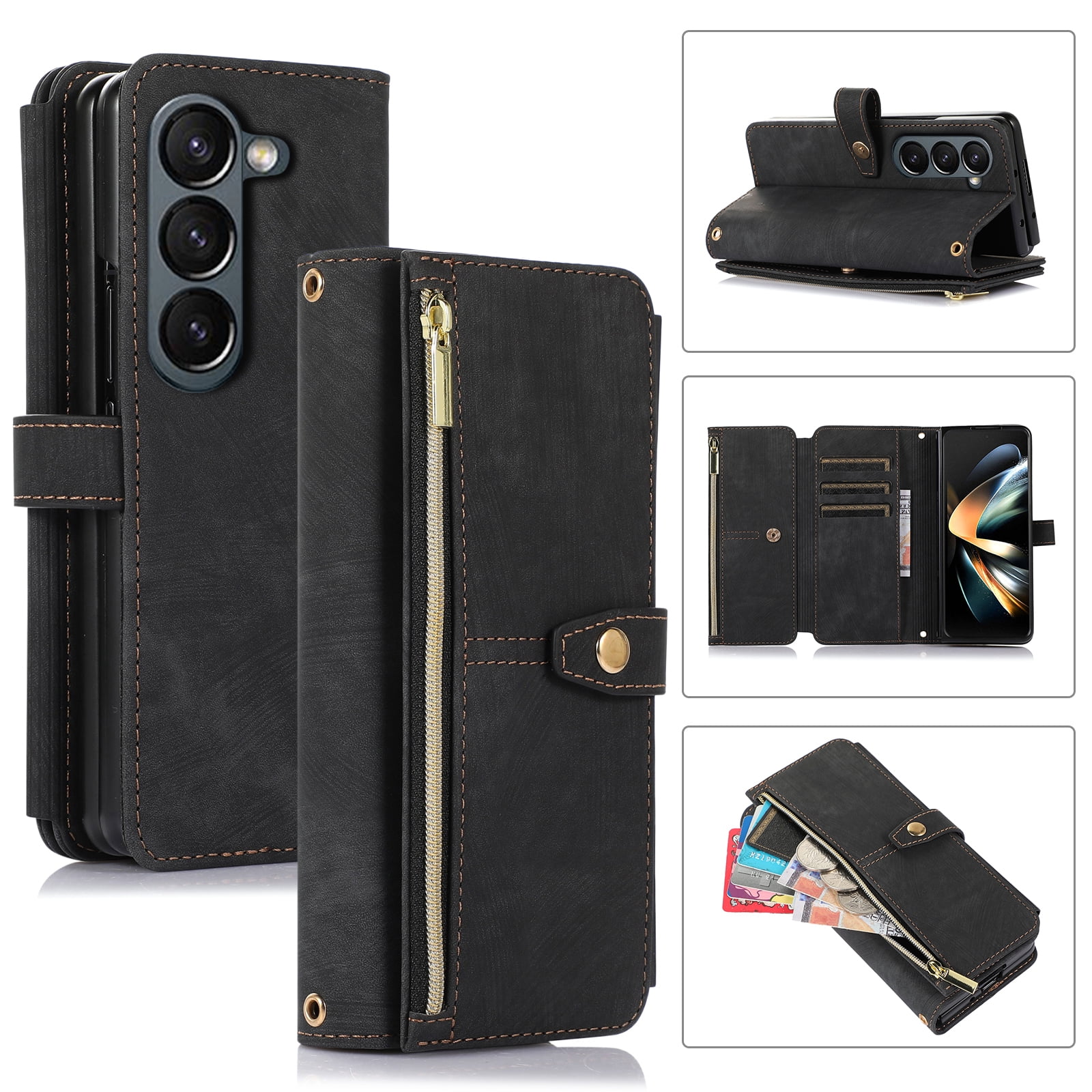 Crossbody for Samsung Galaxy Z Fold 5 Wallet Case with Zipper Pouch ...