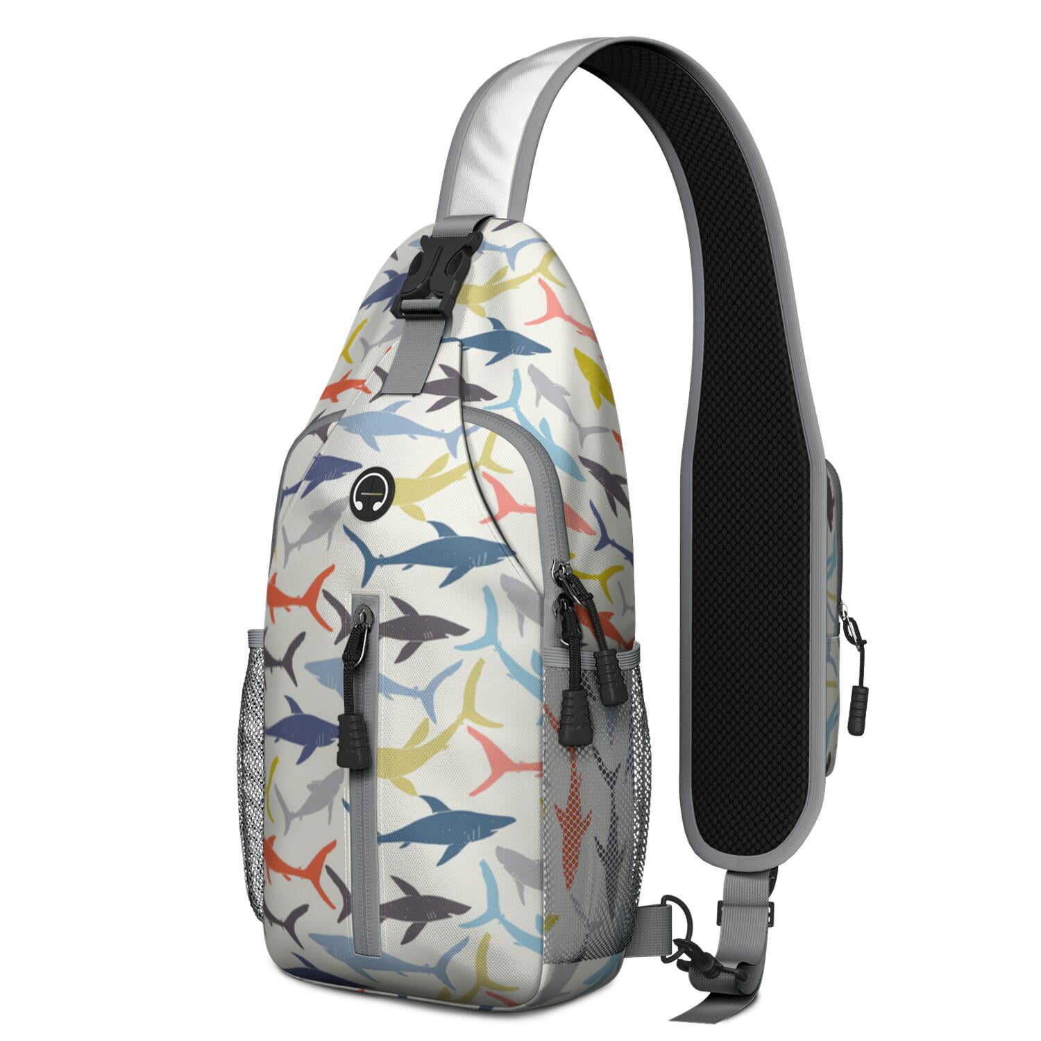 Crossbody Sling Backpack for Women Men Colorful Sharks Vector White ...