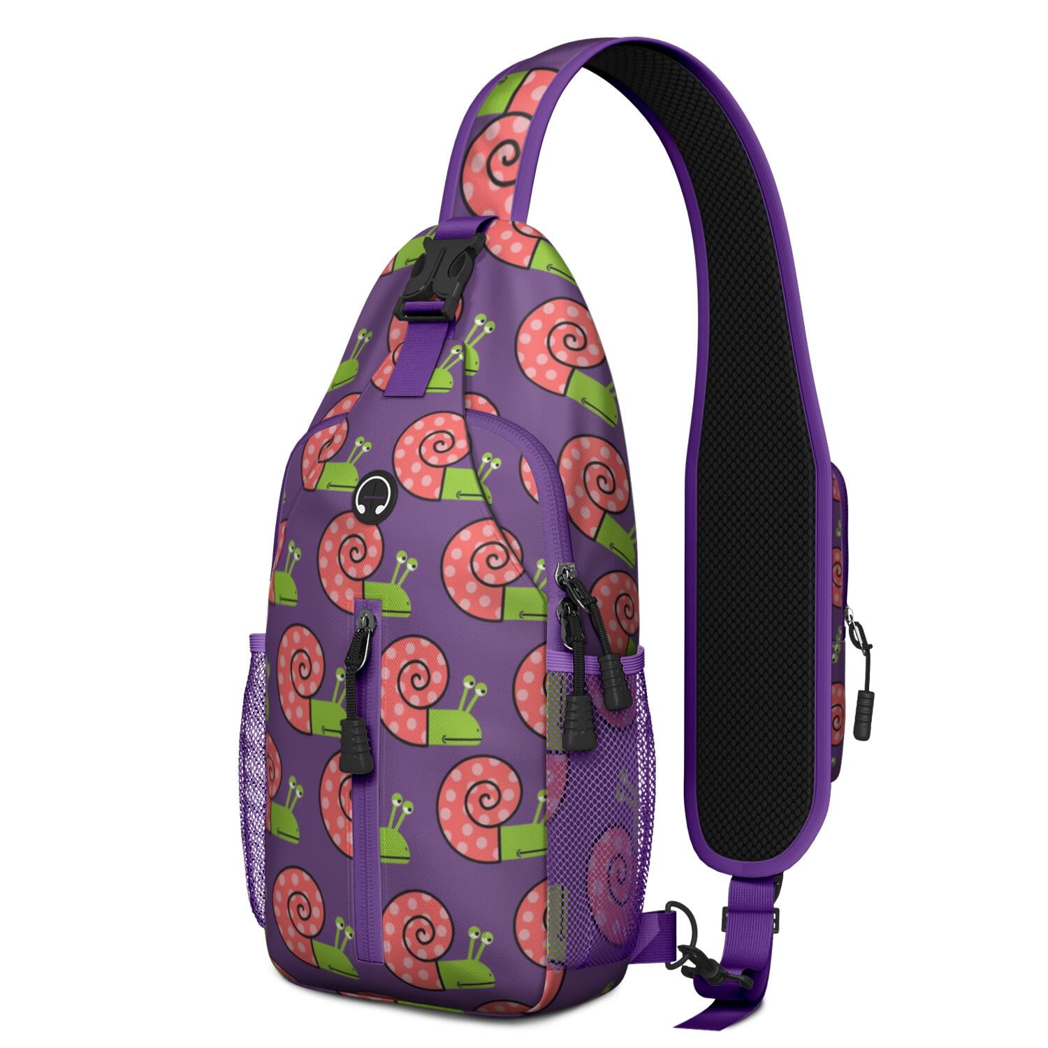 Crossbody Sling Backpack for Women Men Snail Shell with Pink on Purple ...