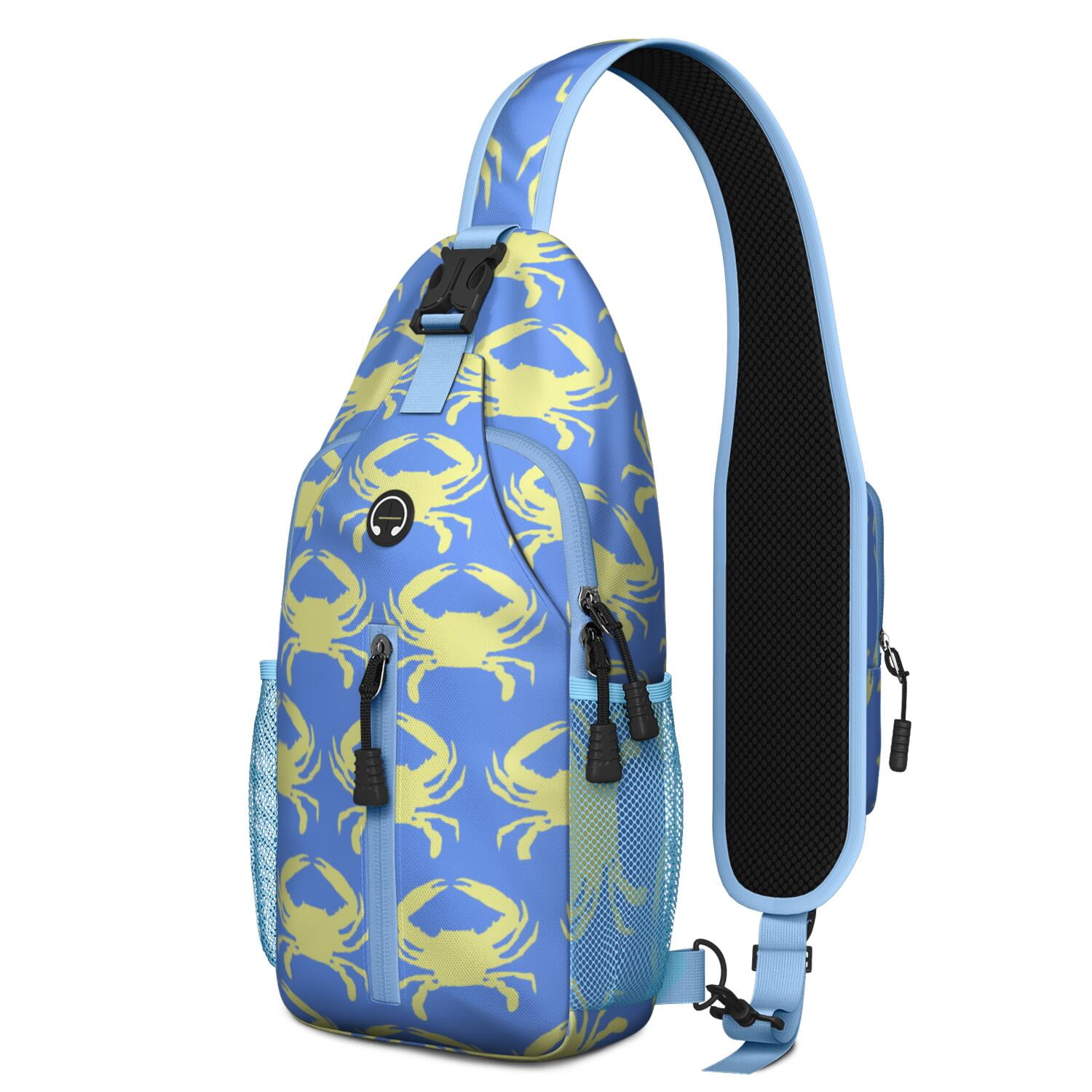 Crossbody Sling Backpack for Women Men Blue & Yellow Crab Background ...