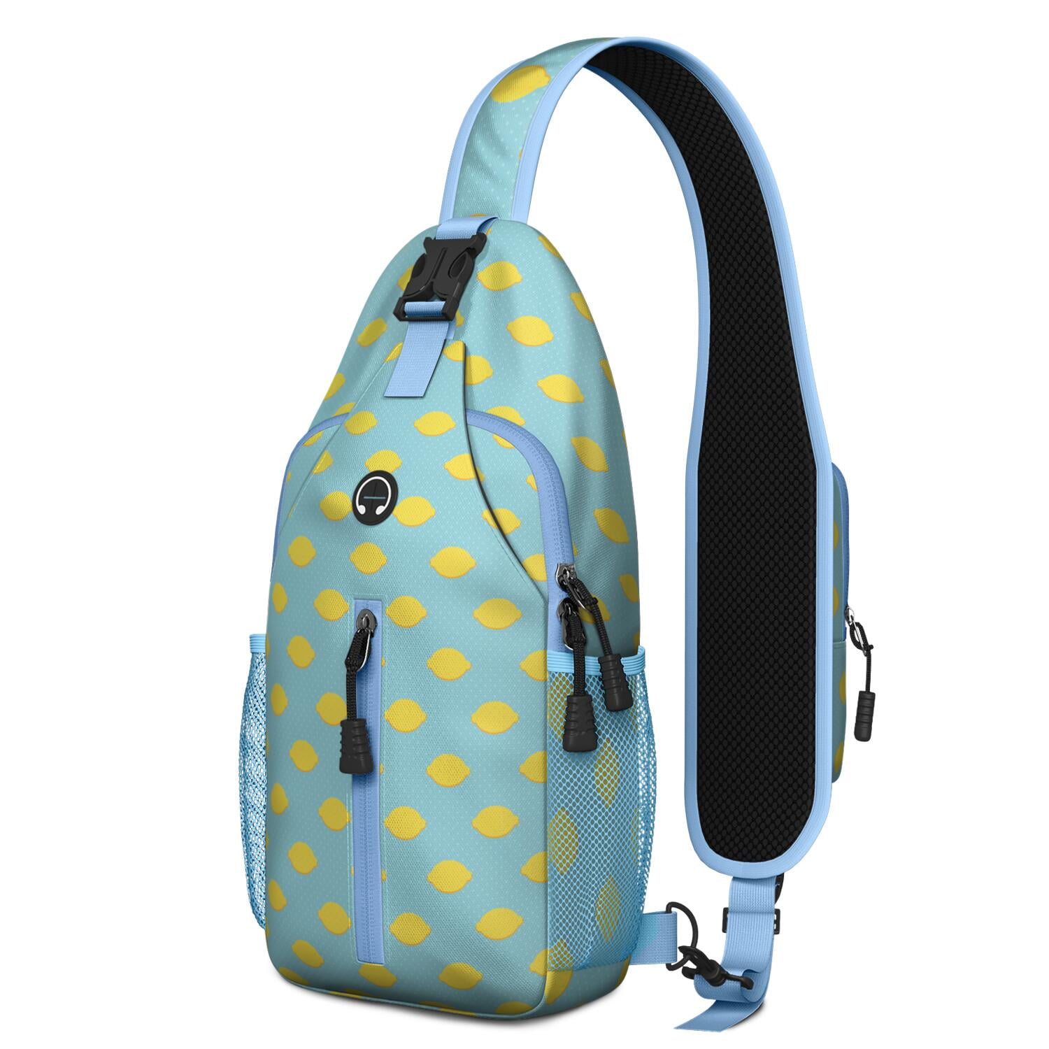 Crossbody Sling Backpack for Women Men Lemons and Polka Dots Shoulder ...