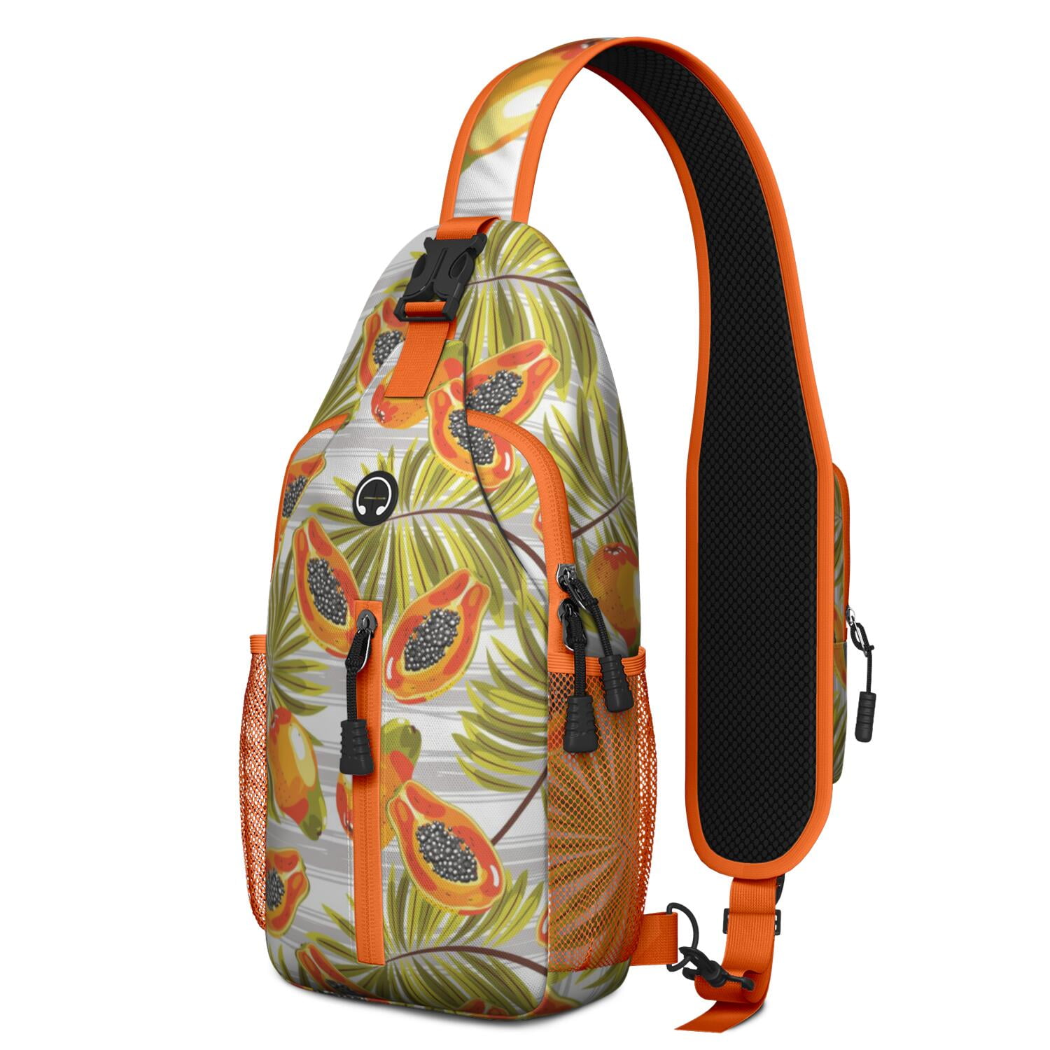 Crossbody Sling Backpack for Women Men Papaya with Tropical Leaves ...