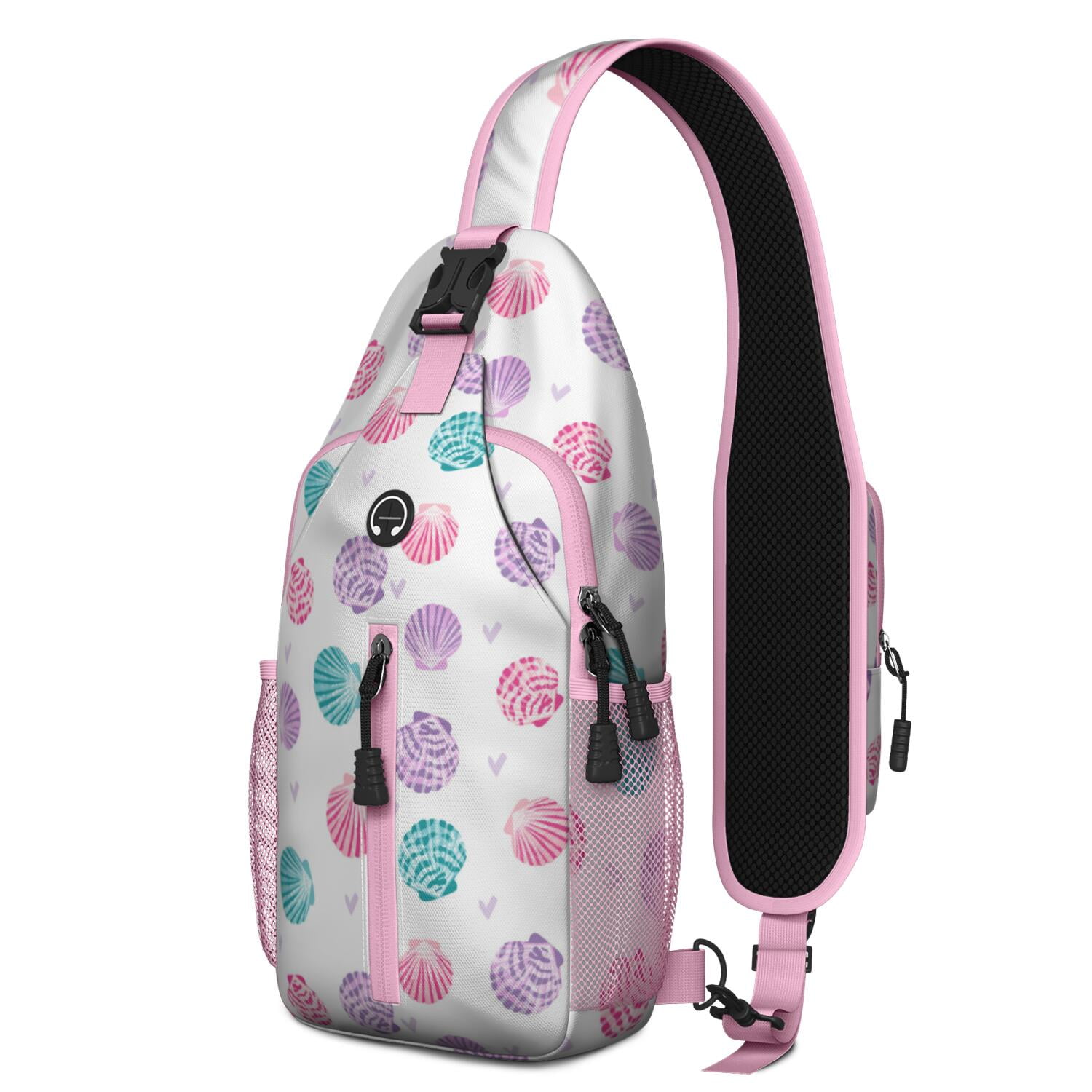 Crossbody Sling Backpack for Women Men Pink and Purple Seashells ...
