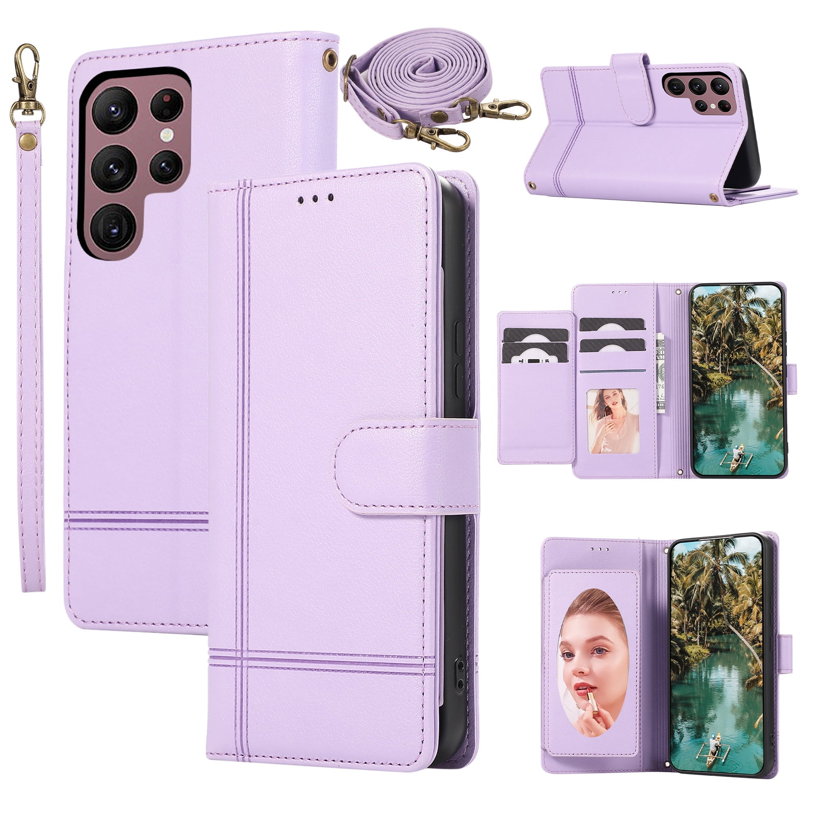 Crossbody Wallet Case for Samsung Galaxy S22 Ultra, PU Leather Case ...