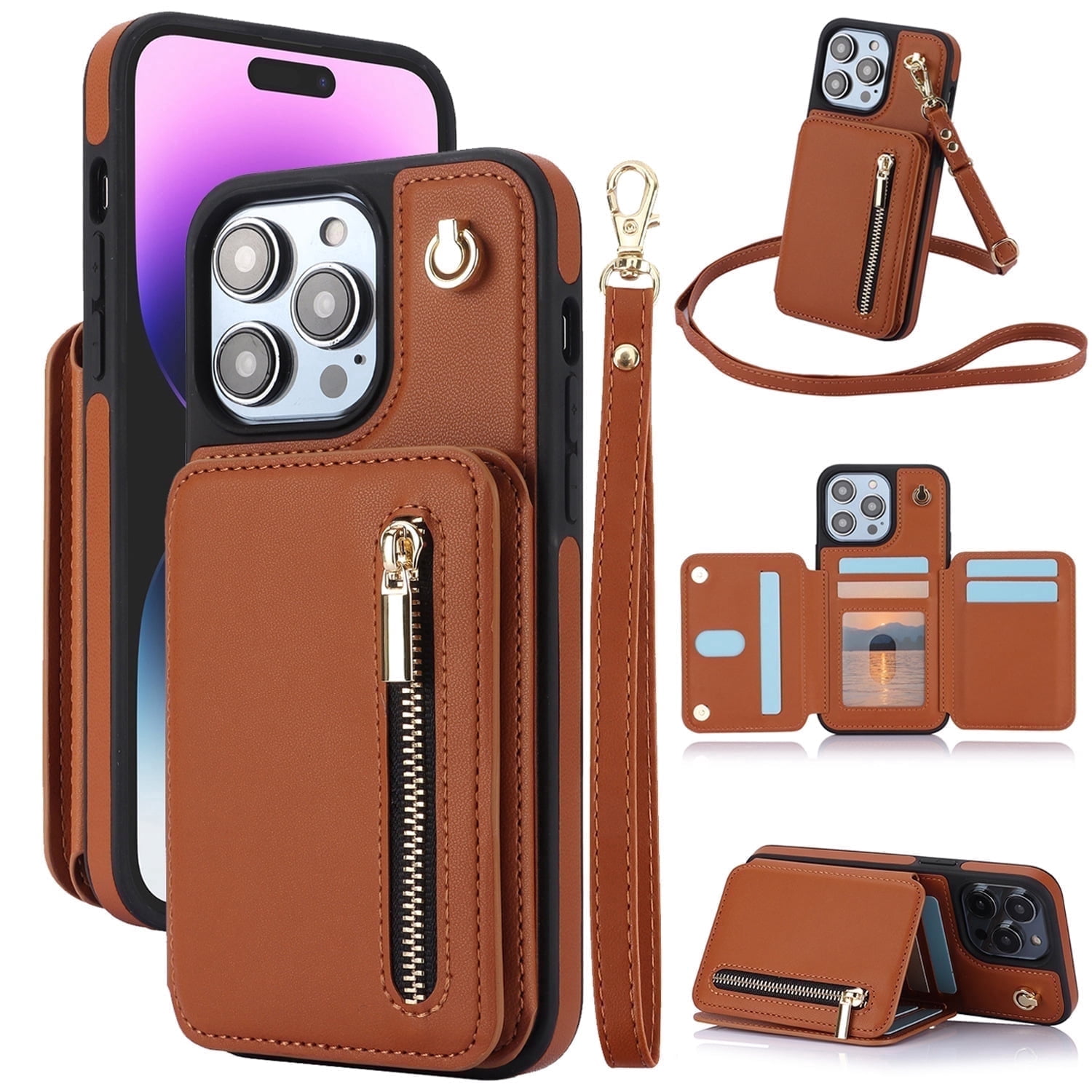 Crossbody Wallet Case for iPhone 15 with Lanyard Strap Card Slot Holder ...