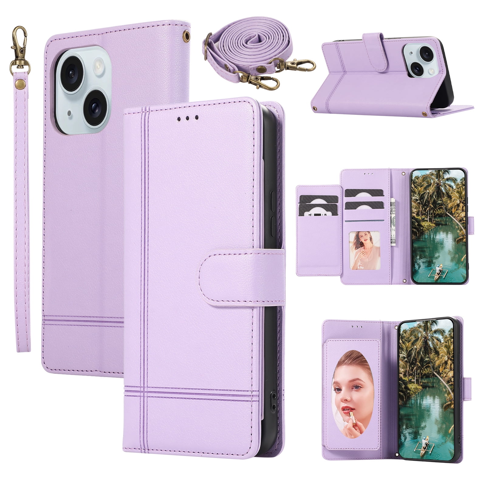 Crossbody Wallet Case for iPhone 15, PU Leather Case Wallet with ...