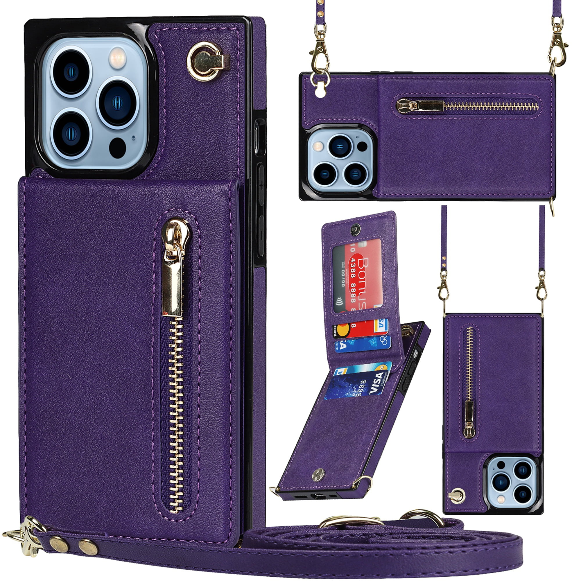 Crossbody Wallet Case for iPhone 16 Pro Max, Zipper Pocket Case with Card Holder, PU Leather ...