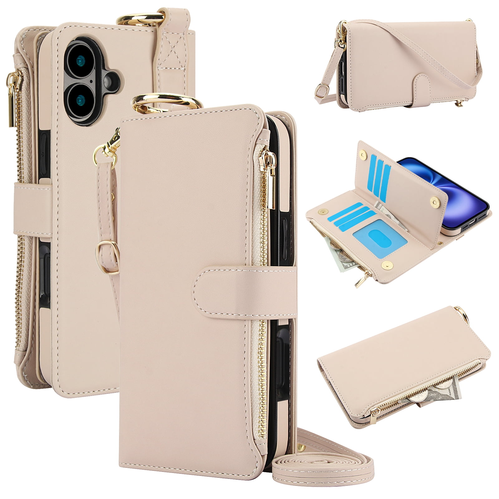Crossbody Wallet Case for iPhone 16 RFID Blocking Card Slots, PU ...