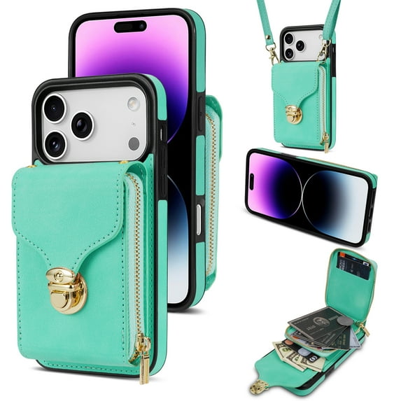 Crossbody Wallet Case for iPhone 17 Pro Max,Premium PU Leather Metal ...