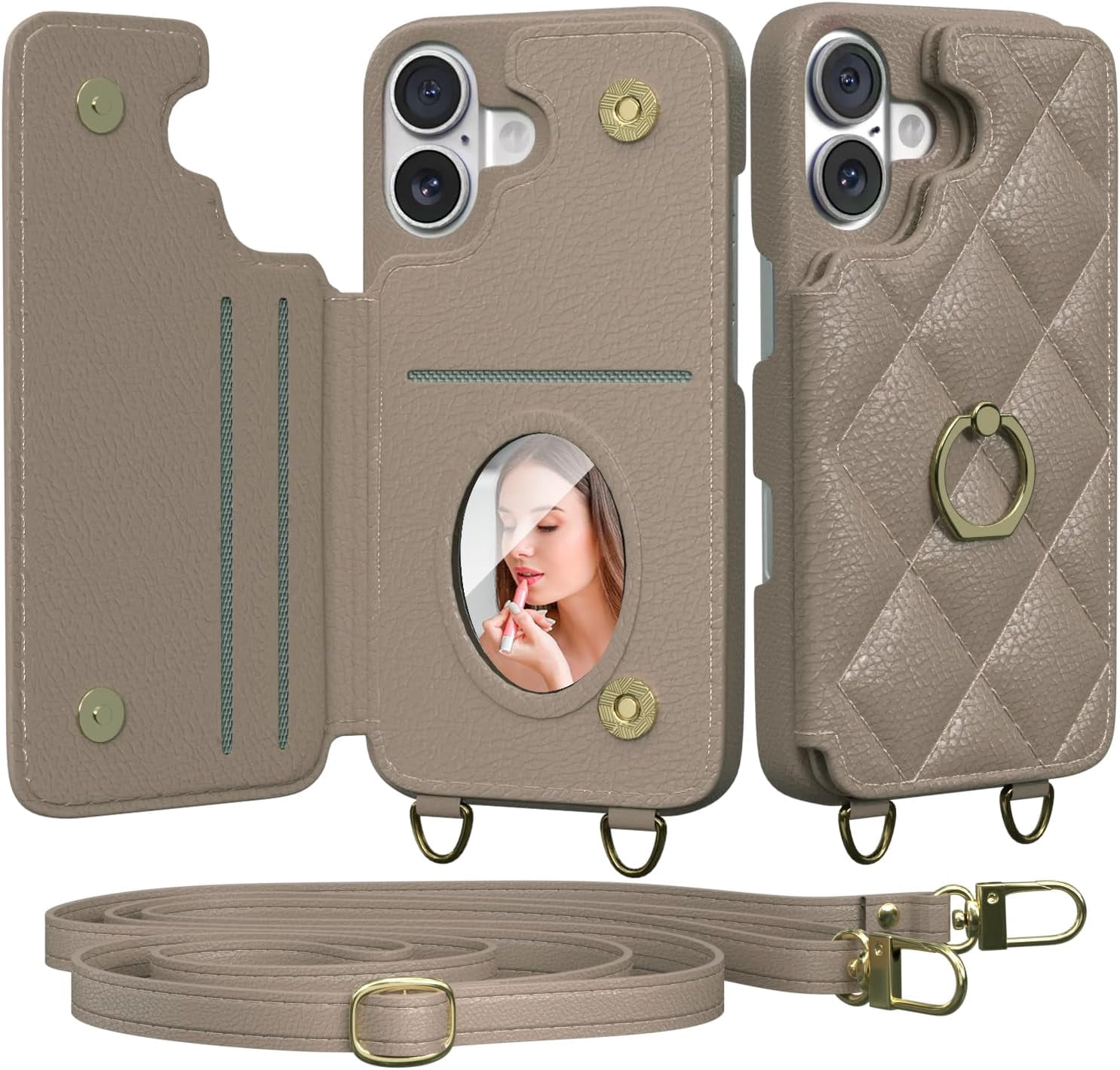 Crossbody Wallet with Cosmetic Mirror Case for iPhone 16 Pro Max, UP ...