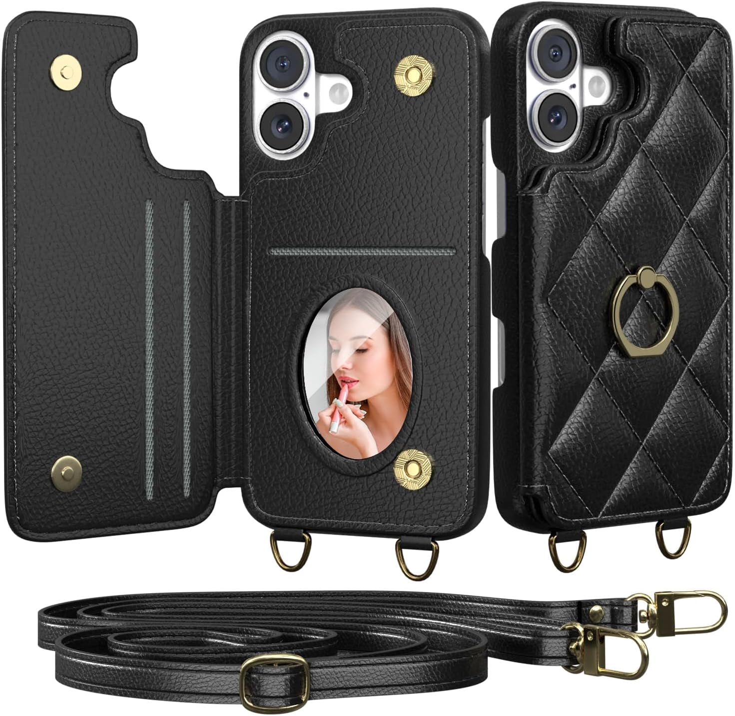 Crossbody Wallet with Cosmetic Mirror Case for iPhone 16 Pro Max, UP ...