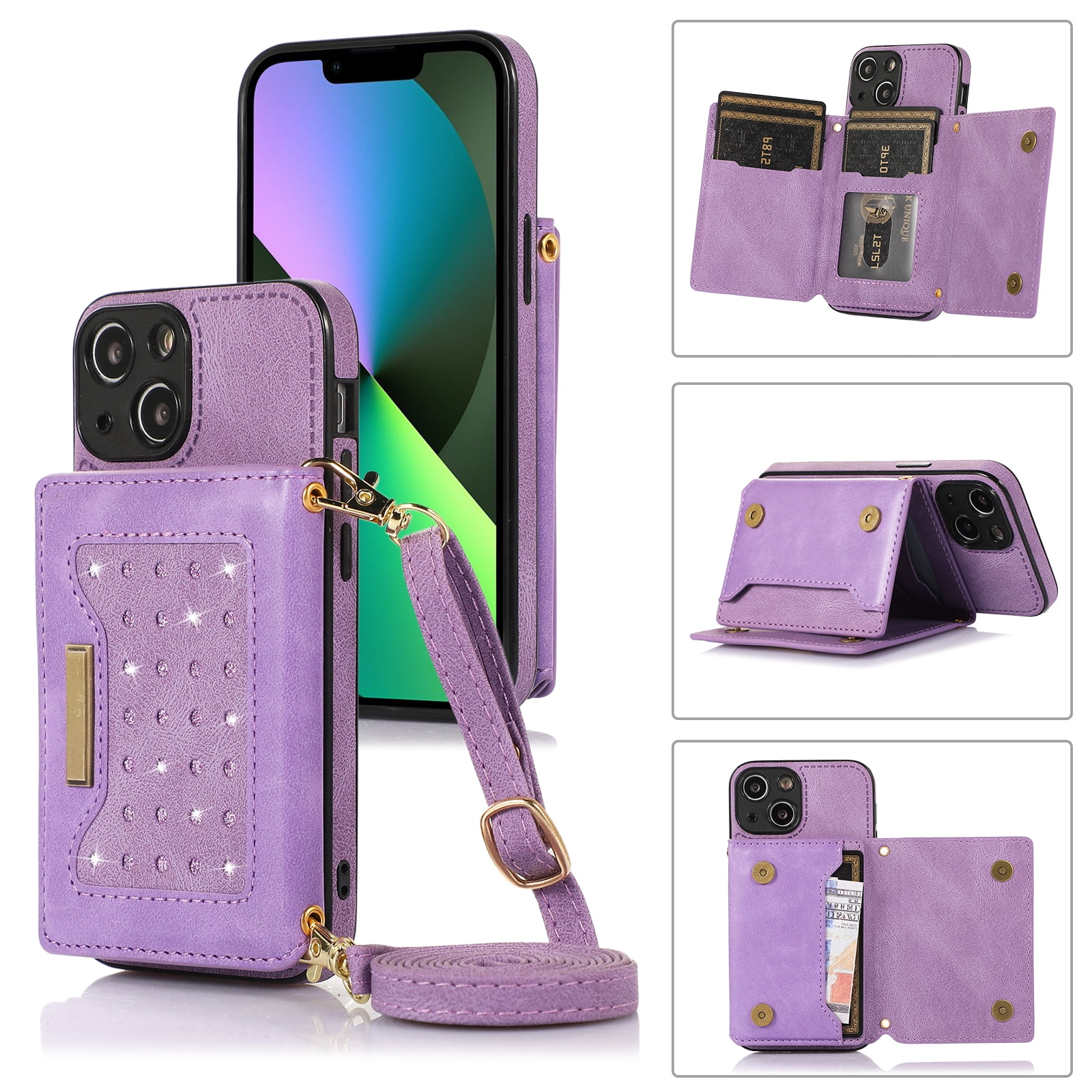 Crossbody Wallet Women Case for iPhone 13,[RFID Blocking] Credit Card ...