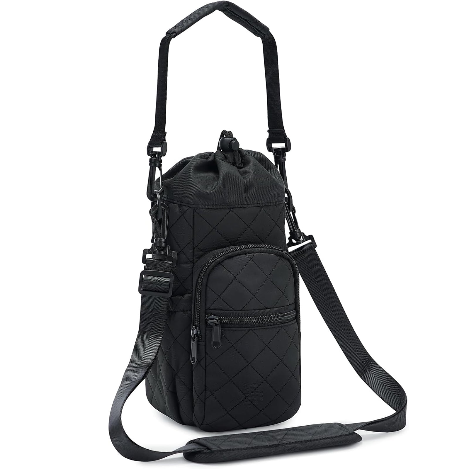 Crossbody Water Bottle Bag Quilted Insulated Holder with Adjustable ...