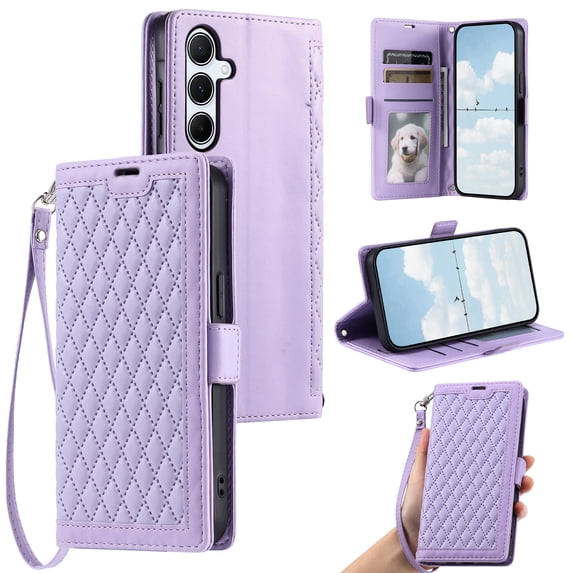 Crossbody Wrist Strap Flip Phone Case for Samsung Galaxy A27, Girls PU ...