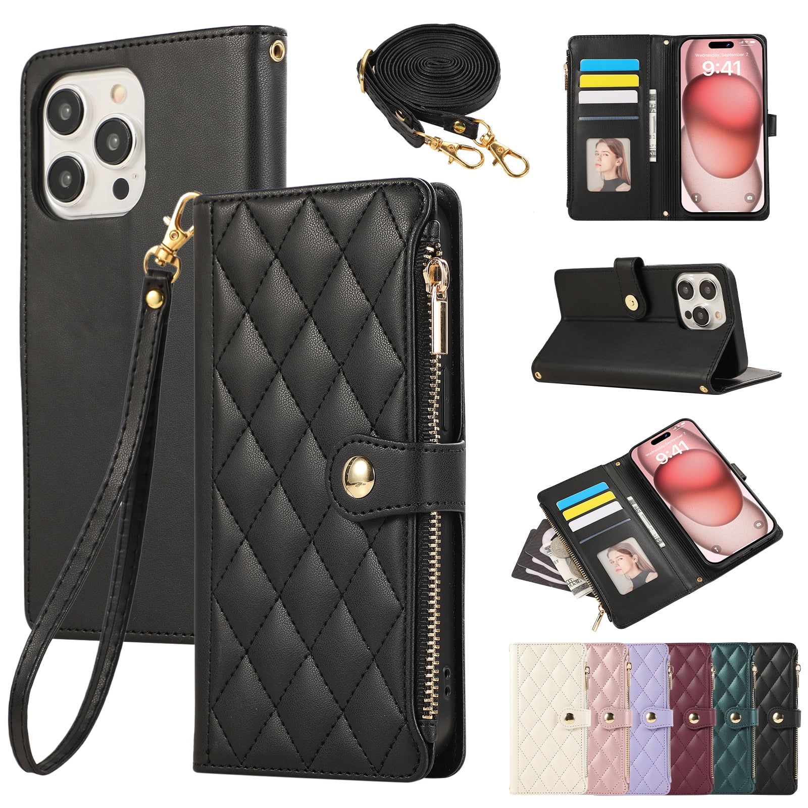 Crossbody Zipper Cards Solt Wallet Leather Case For iPhone 16 Pro Max ...