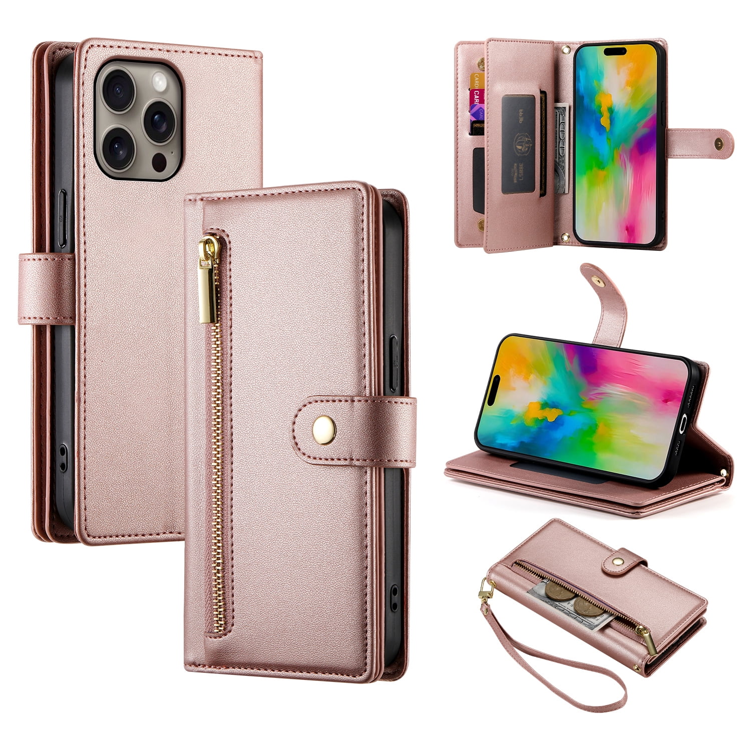 Crossbody for iPhone 14 Pro Phone Case Wallet with Card Slots Zipper ...