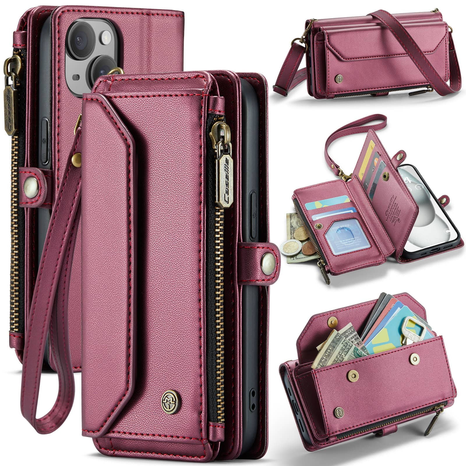 Crossbody for iPhone 15 Case Wallet【RFID Blocking】with 7-Card Holder ...