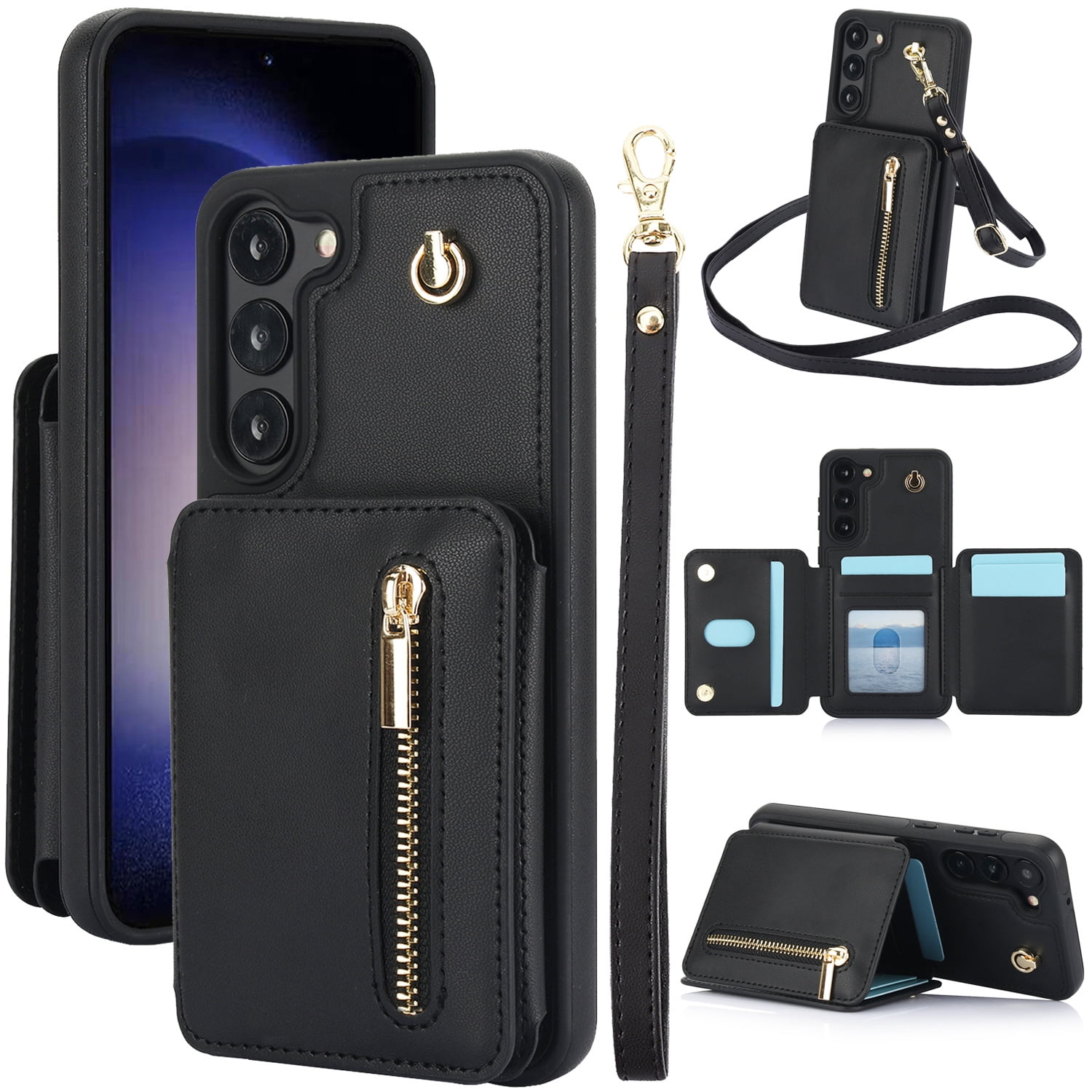 Crossbody lanyard zipper wallet leather phone case for Samsung S24 ...