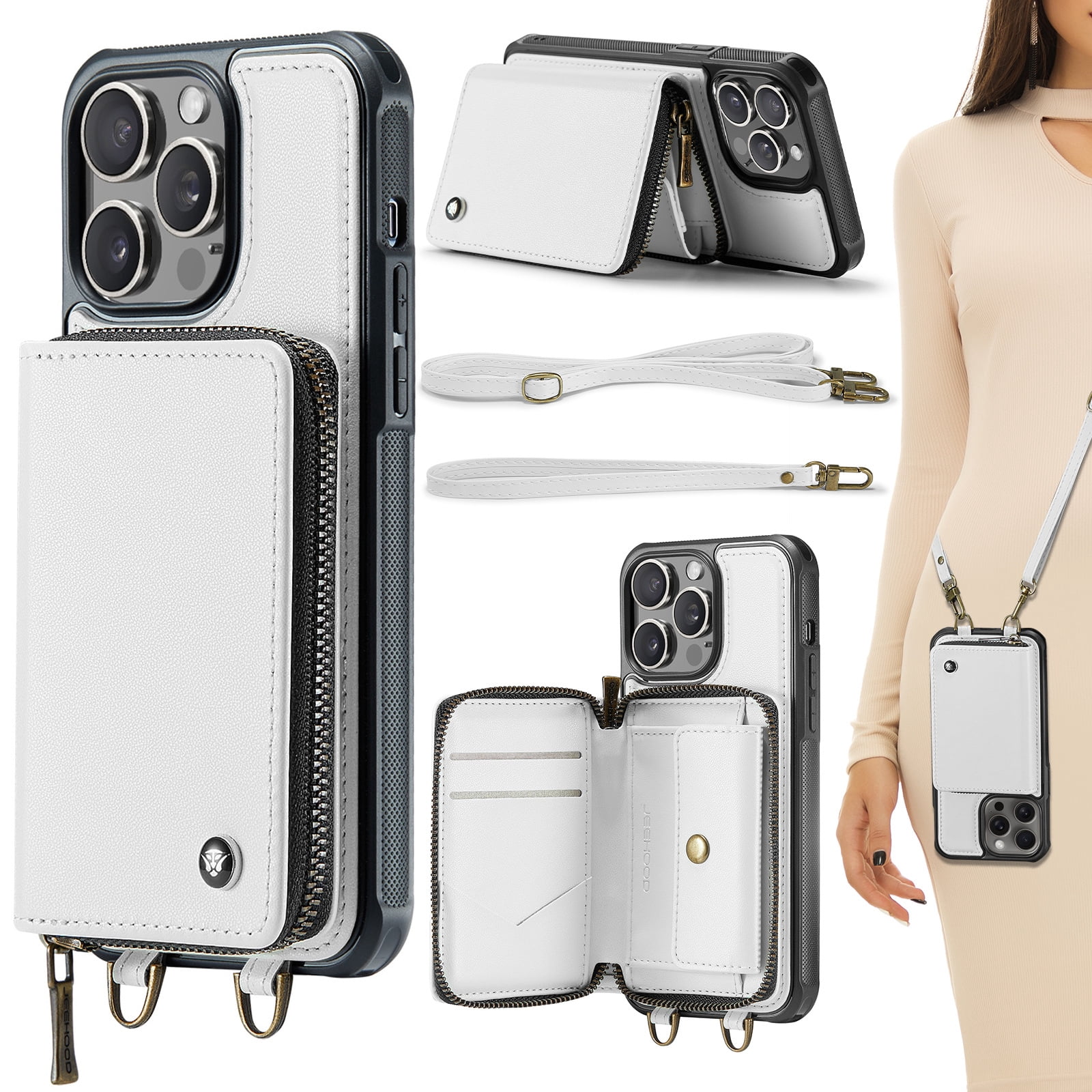 Crossbody lanyard zipper wallet leather phone case for iPhone 16 pro ...