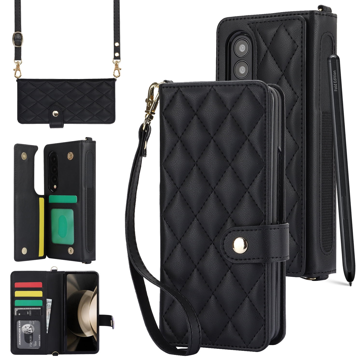 Crossbody wrist type leather wallet phone case suitable for Samsung ...