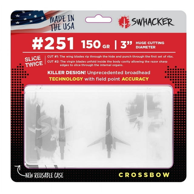 "Swhacker Crossbow Broadheads, Hunting Archery, 2-Blade 150 Grain 3 ...