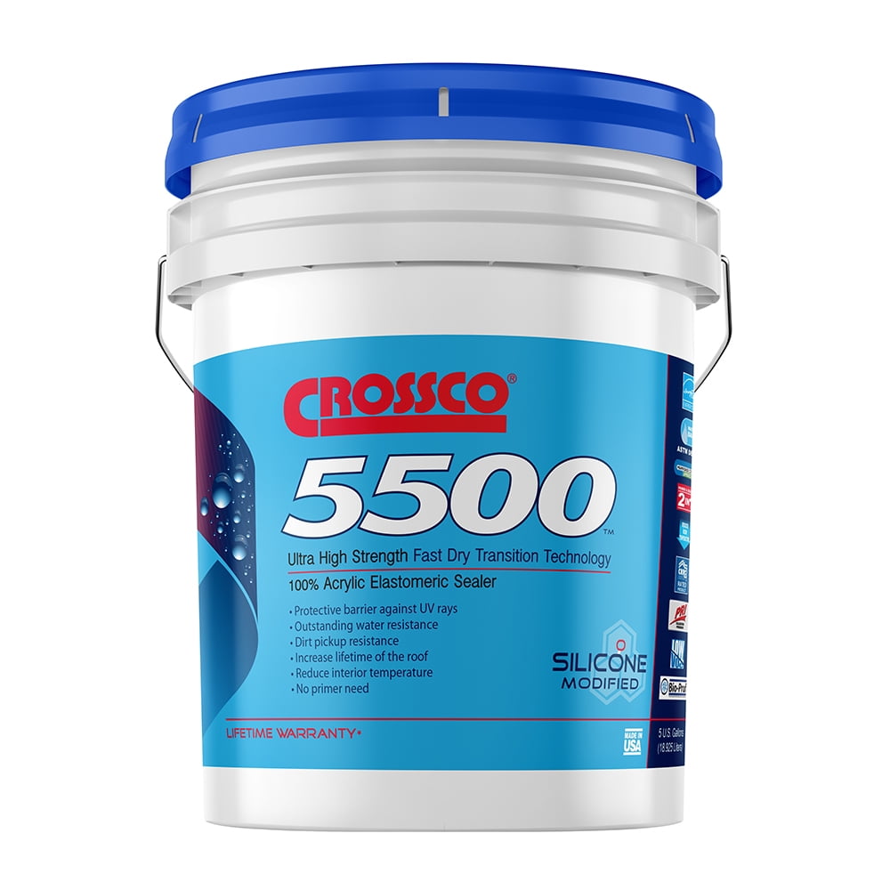 Crossco 5500 Ultra White Primer and Elastomeric Roof Coating, 5 Gallon ...
