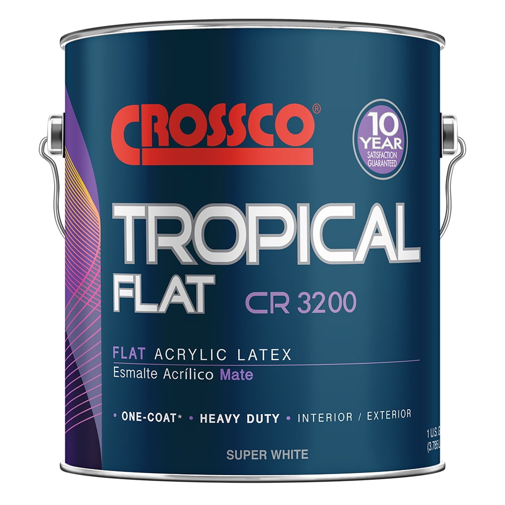 Crossco Tropical Flat Interior and Exterior White Paint, 1 Gallon ...