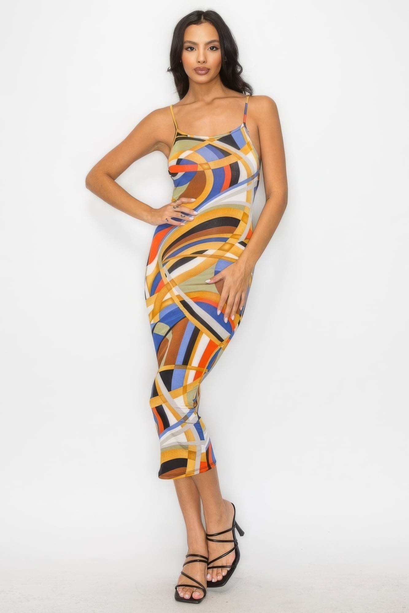 Crossed Back Marble Print Multicolor Midi Dress - Walmart.com