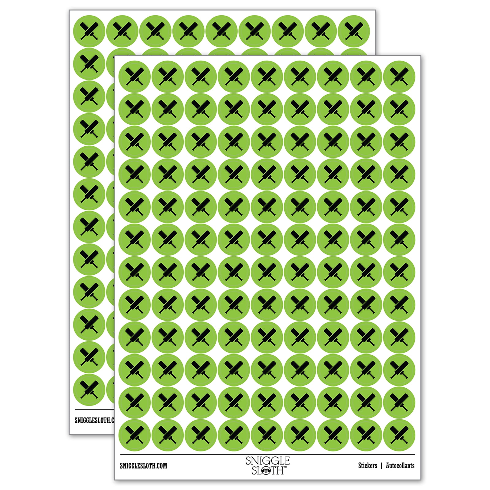 Crossed Cricket Bats 200+ Round Stickers - Light Green - Gloss Finish ...